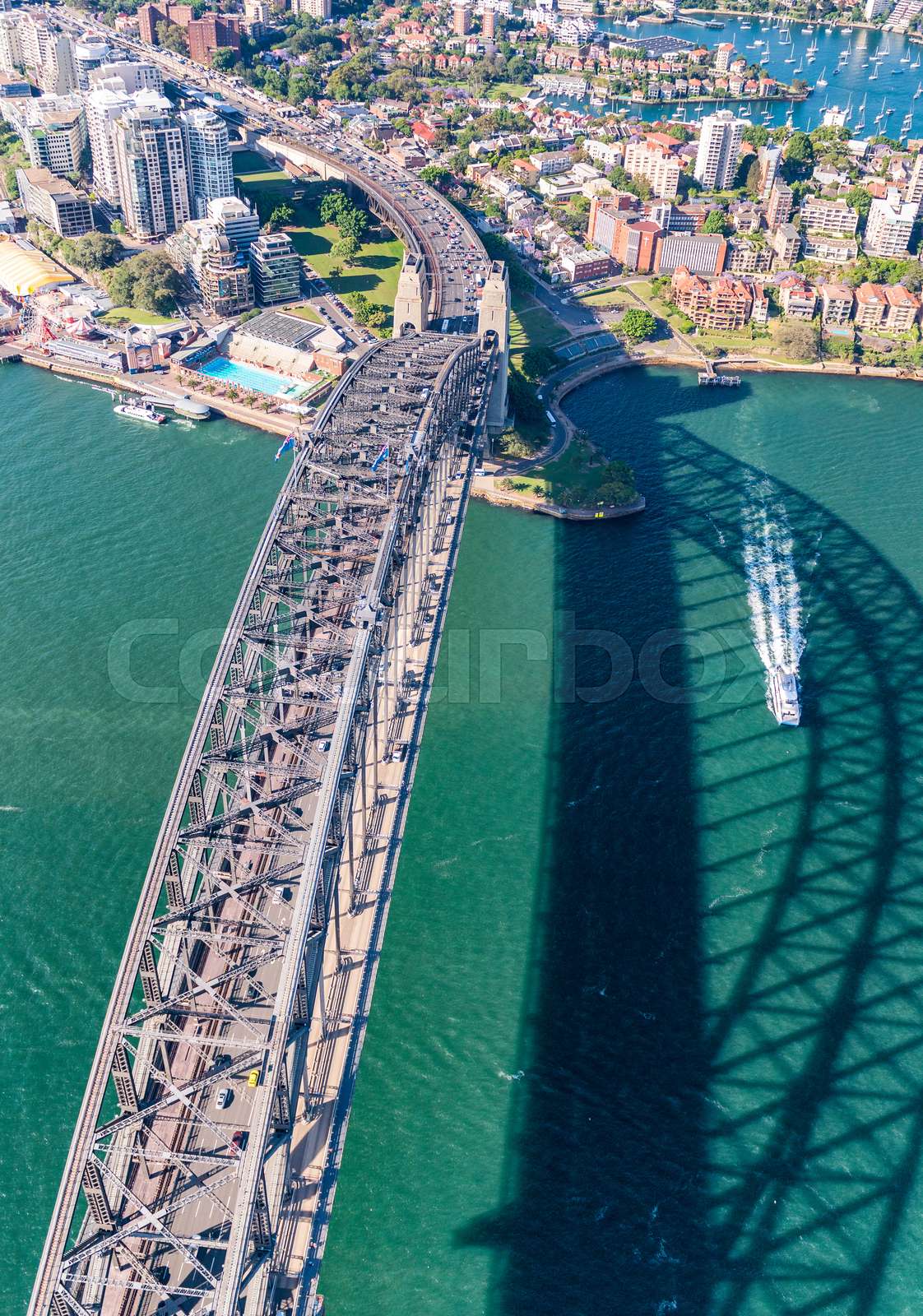 Sydney harbour Bridge as seen from the sky, NSW, Australia | Stock ...