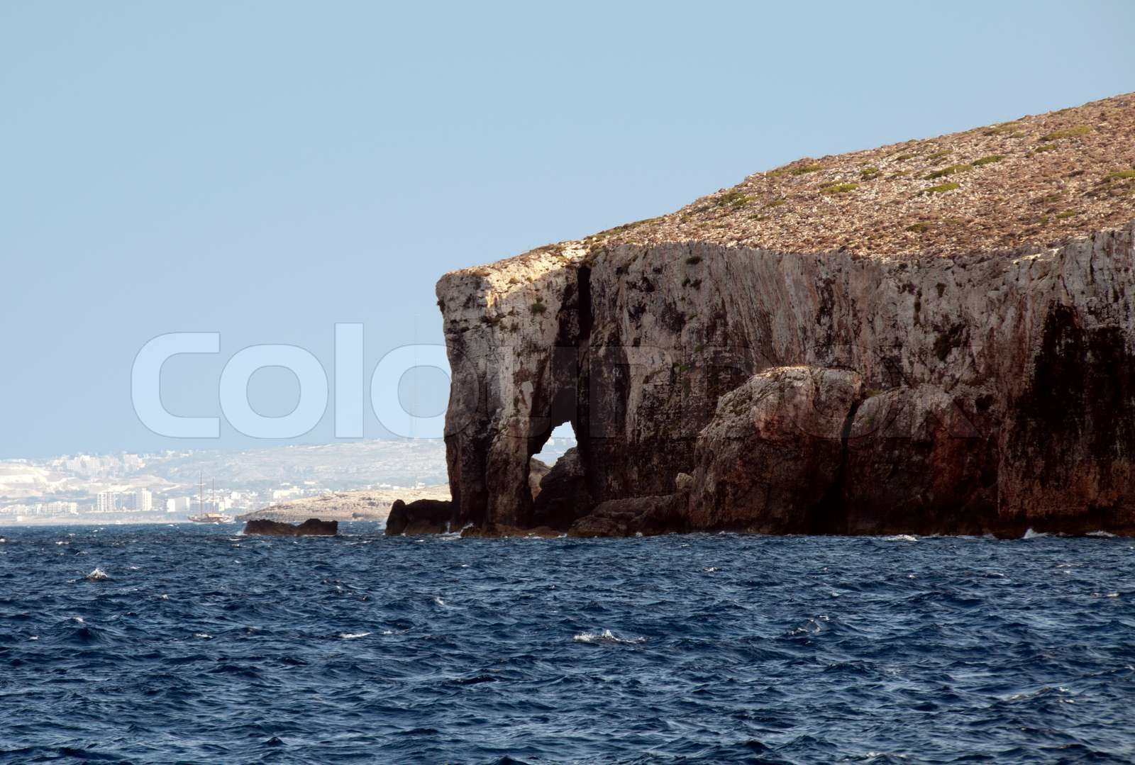 elephant rock on Malta with wild sea in front | Stock image | Colourbox