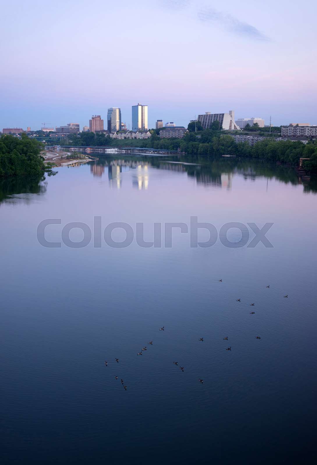 Sunrise Tennessee River Waterbirds Knoxville Downtown City Skyline ...