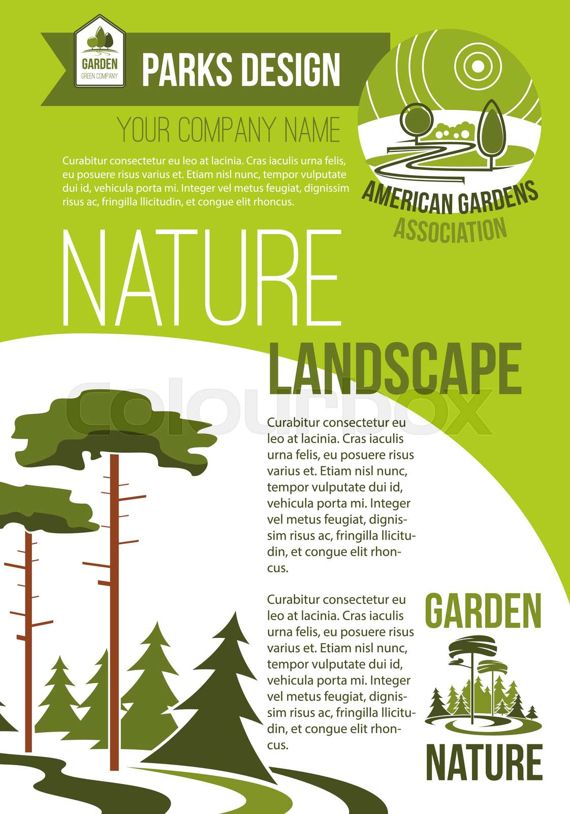 Vector poster of green nature landscaping company | Stock vector ...