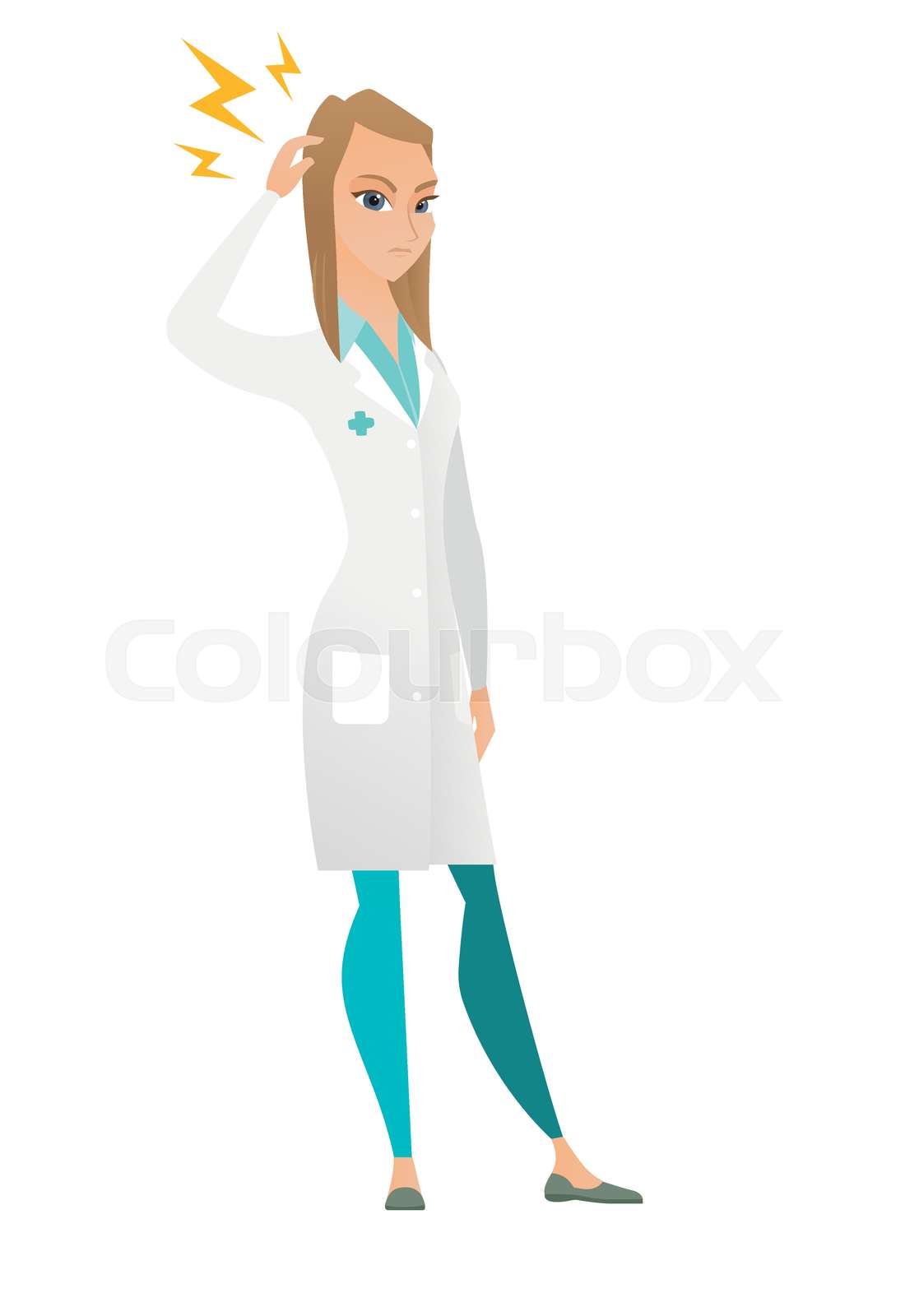 Caucasian doctor with lightning over her head. | Stock vector | Colourbox