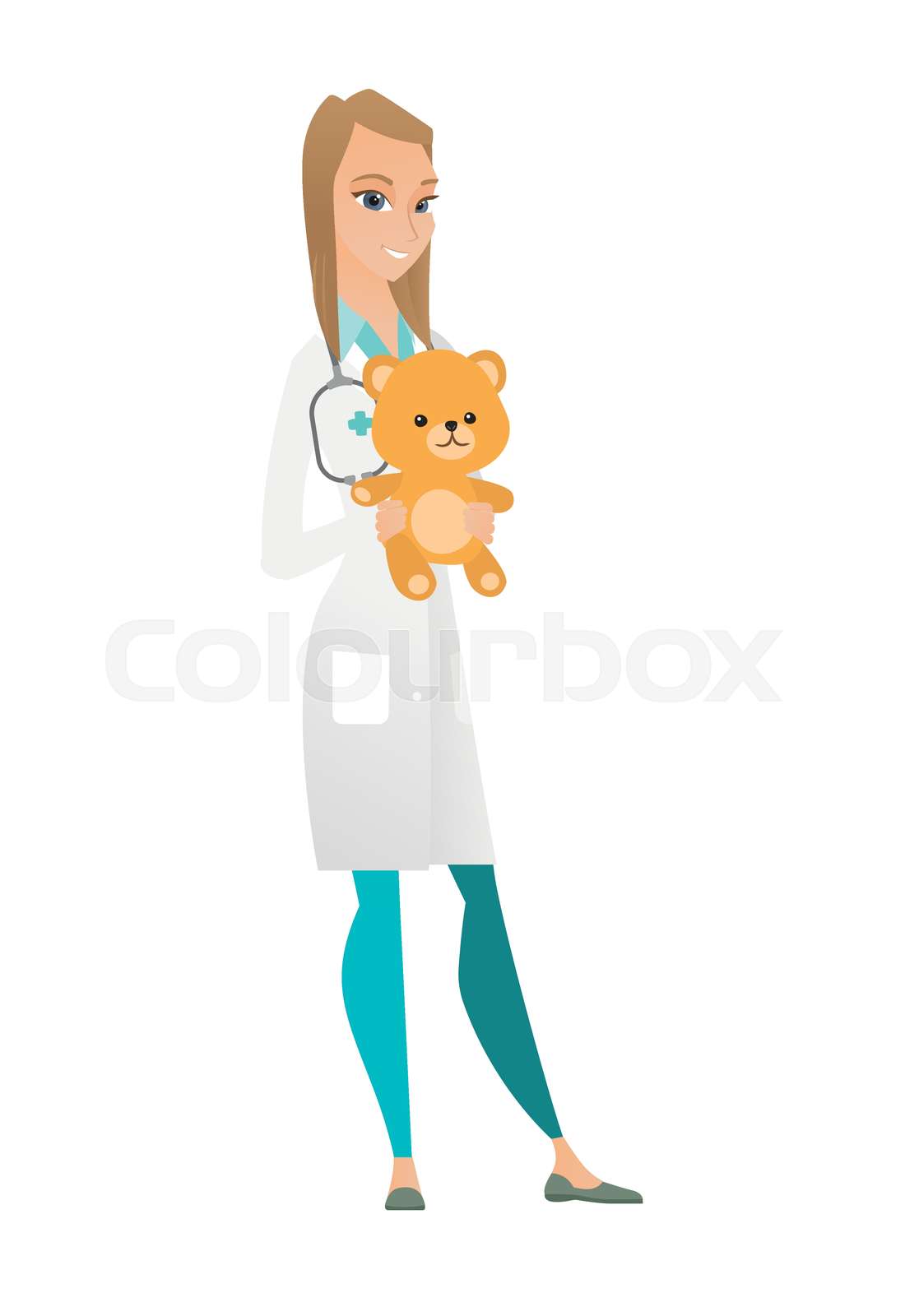 Pediatrician doctor holding teddy bear. | Stock vector | Colourbox