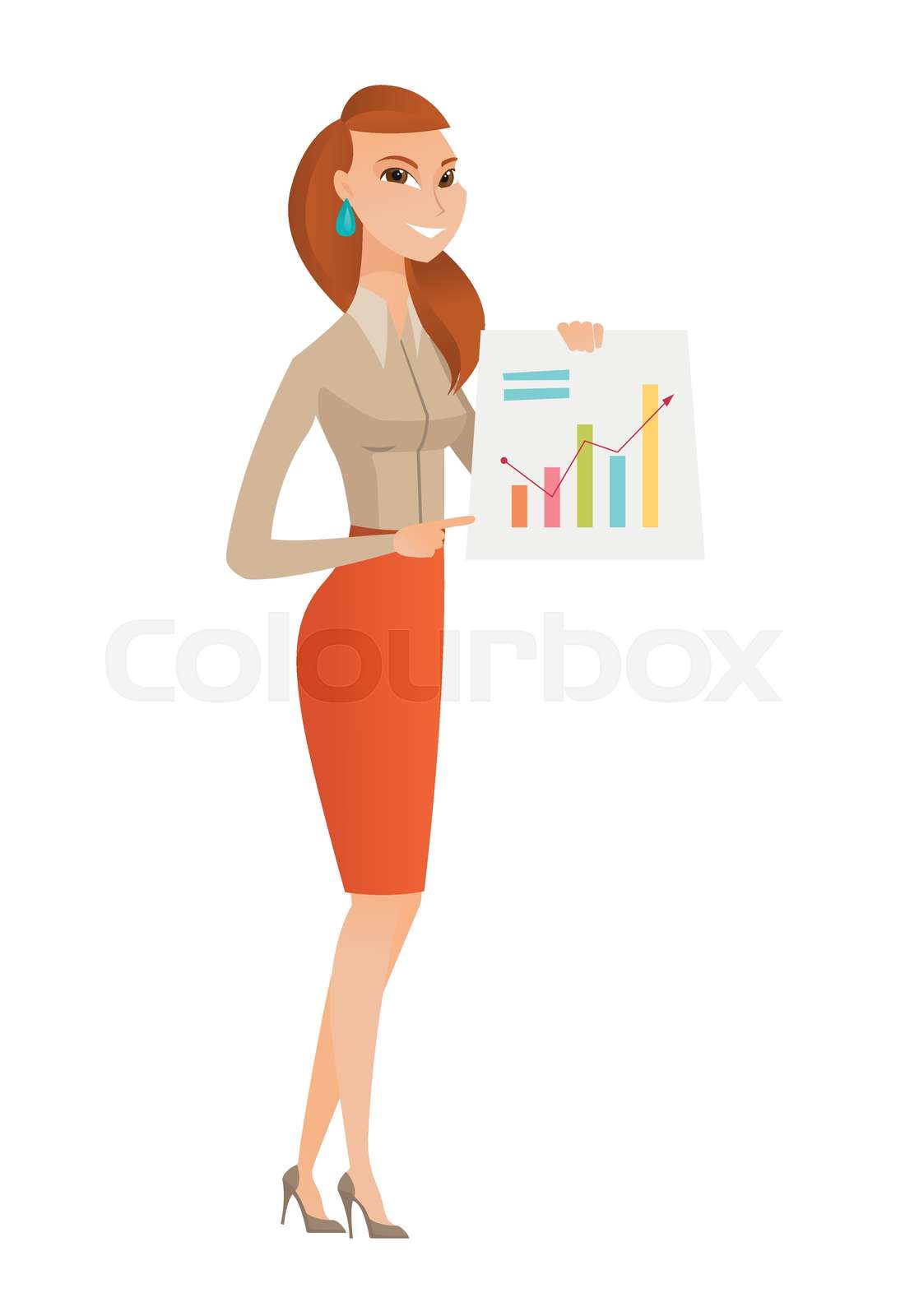 Caucasian business woman showing financial chart. | Stock vector ...