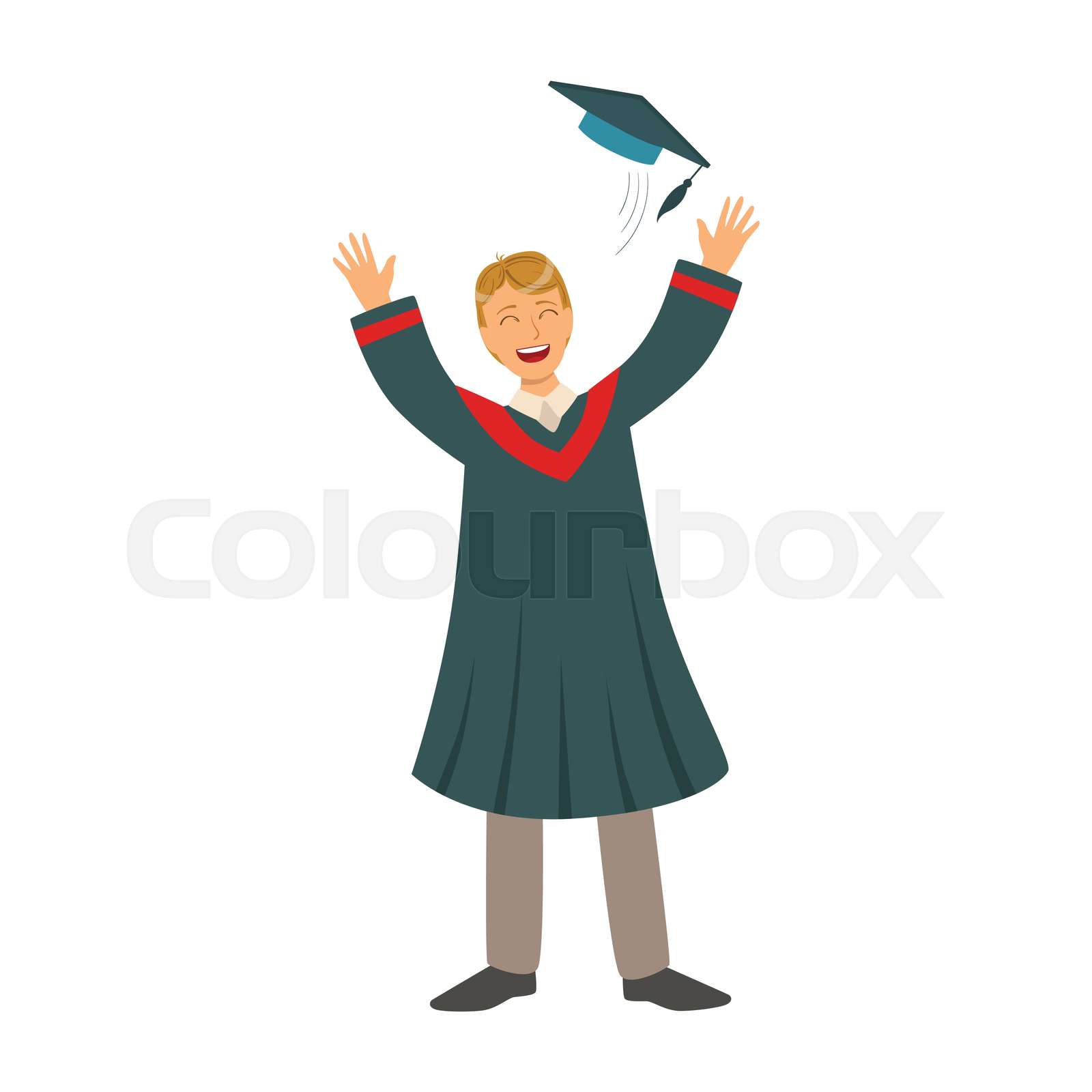 Young man tossing up his cap on Graduation Day. Colorful cartoon ...