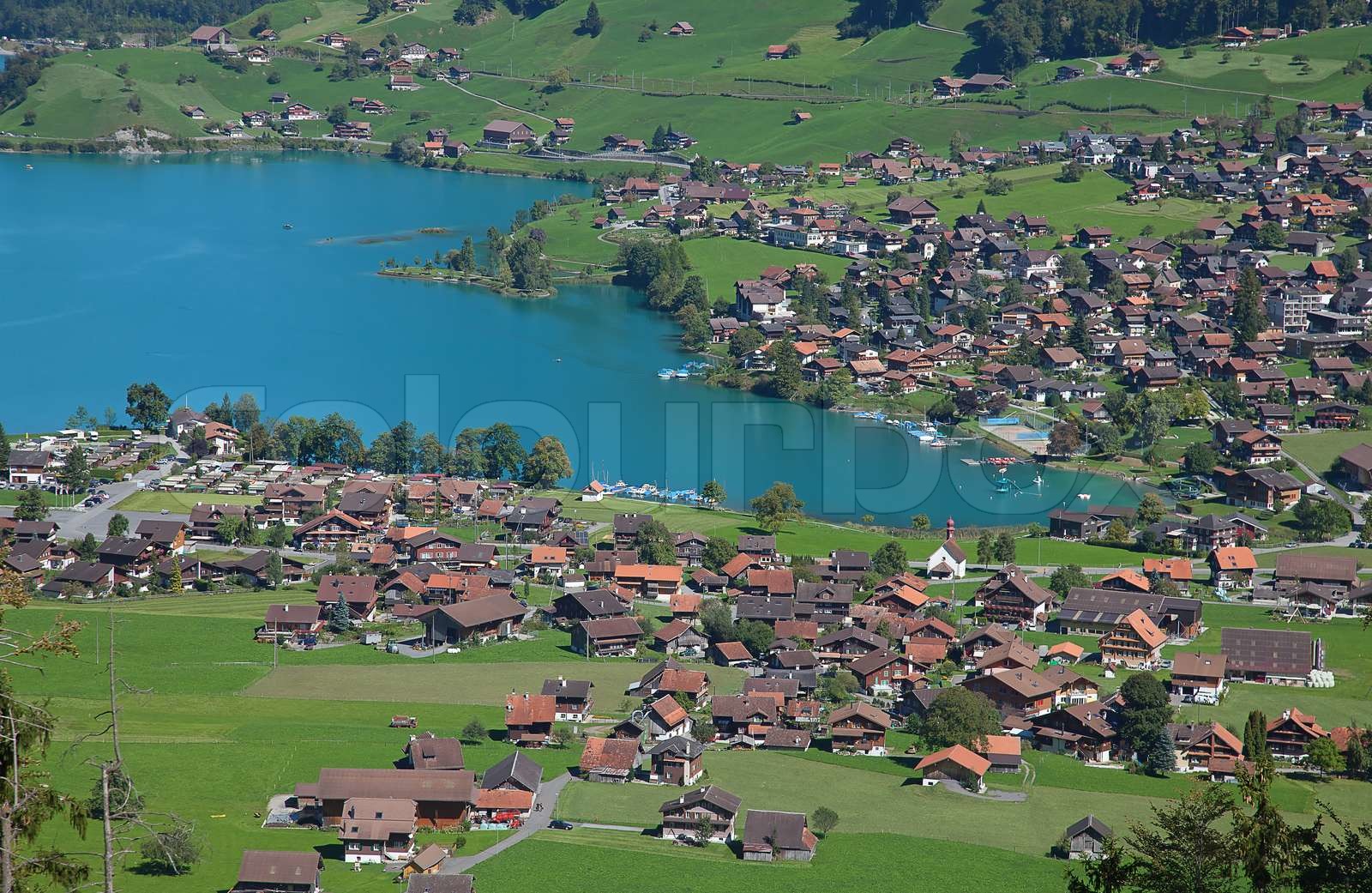 Aerial view of lake Lungernsee in central Switzerland | Stock image ...