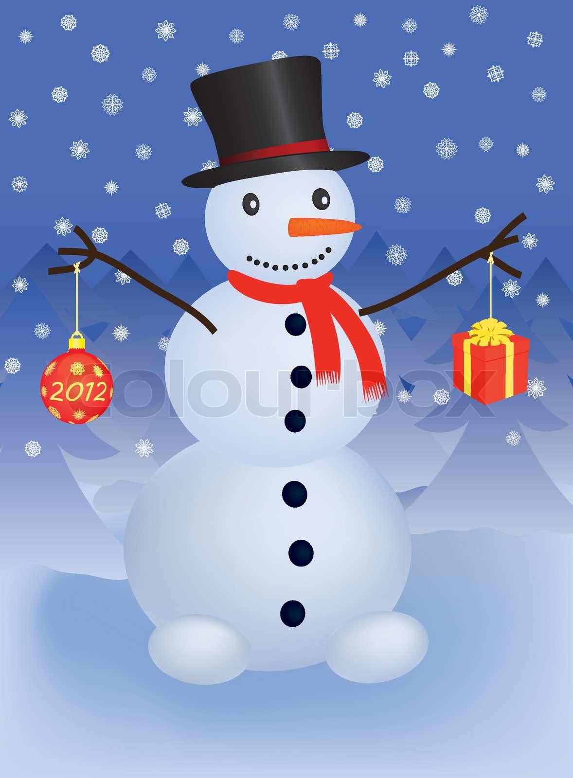 snemand med christmas ball og gave | Stock vektor | Colourbox