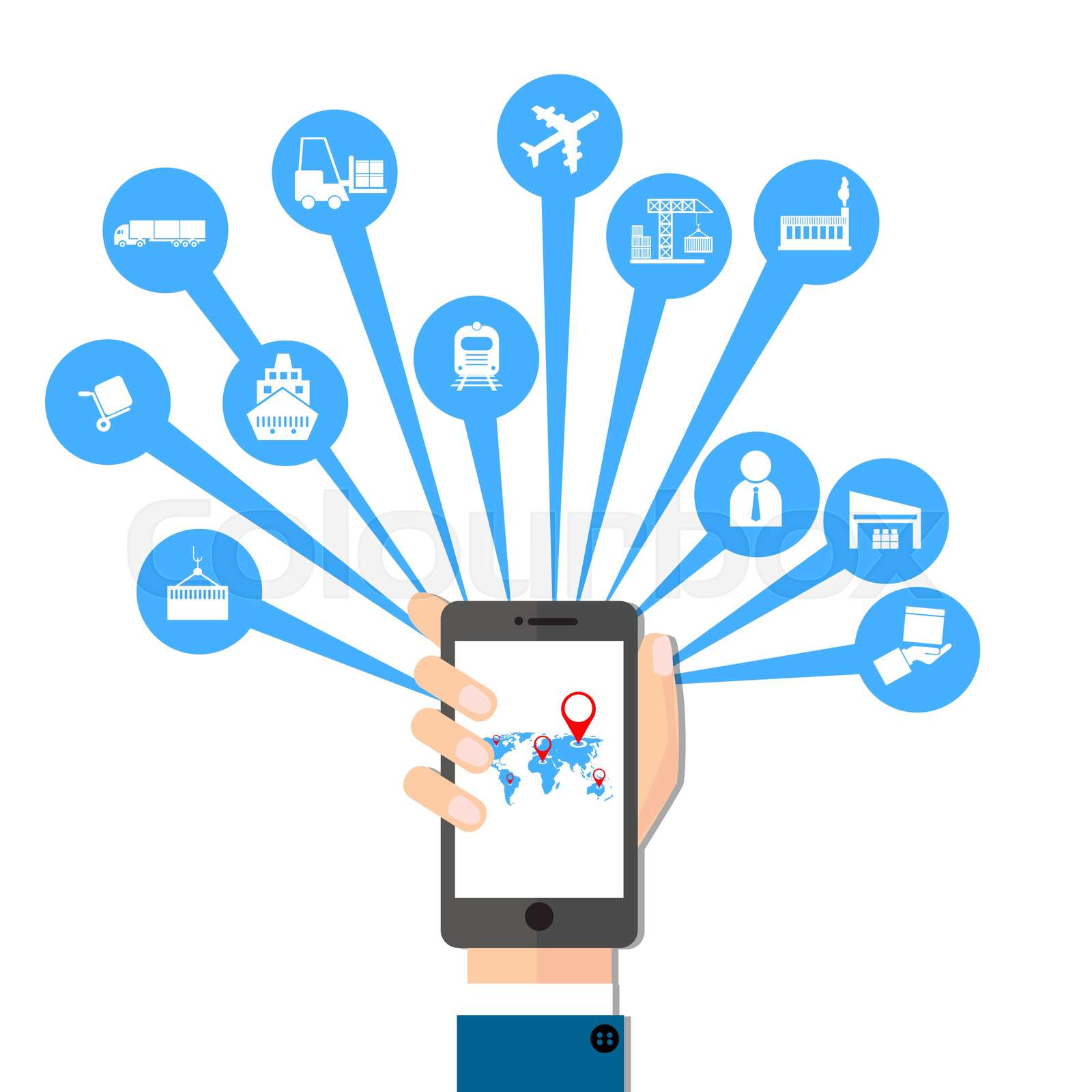 Set of logistic and shipping icons on mobile phone | Stock vector ...