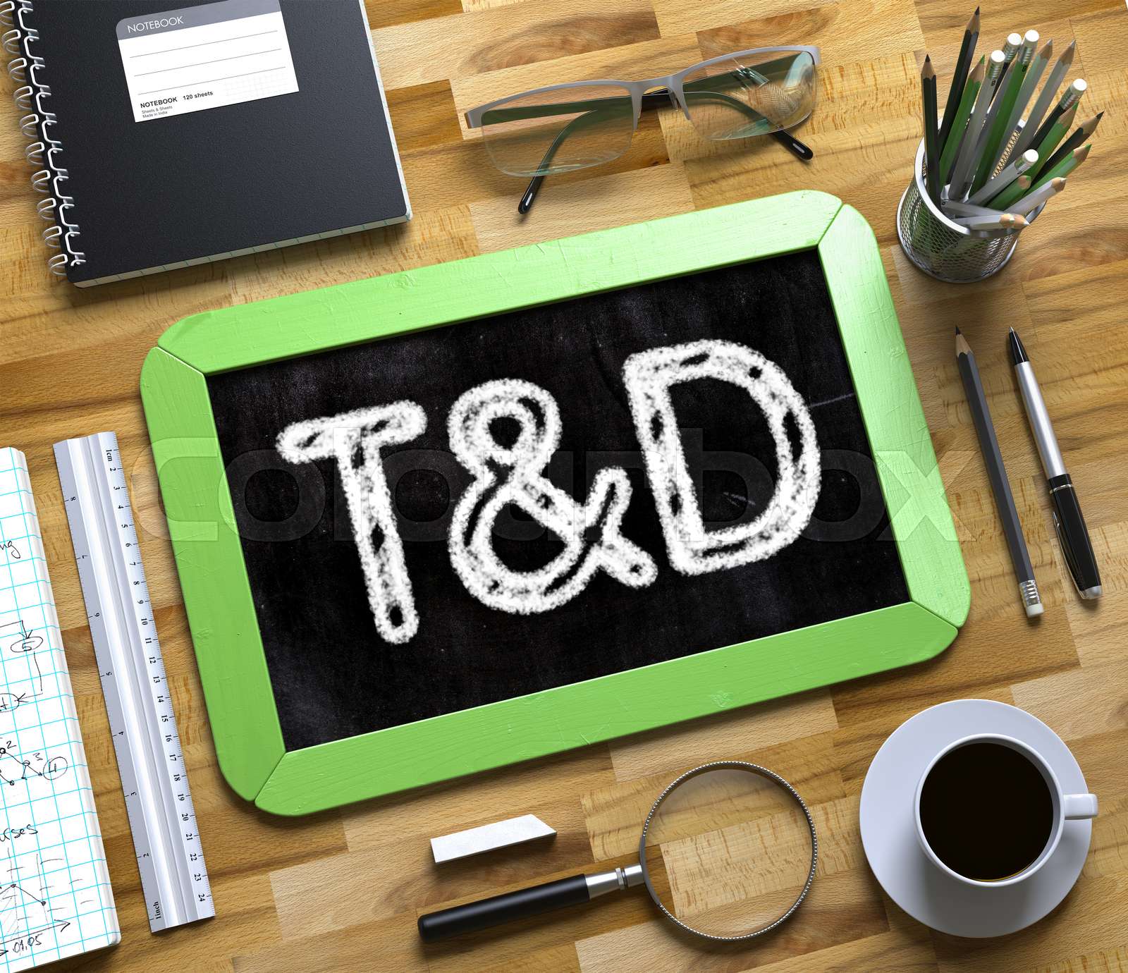 T and D - Text on Small Chalkboard. 3D. | Stock image | Colourbox