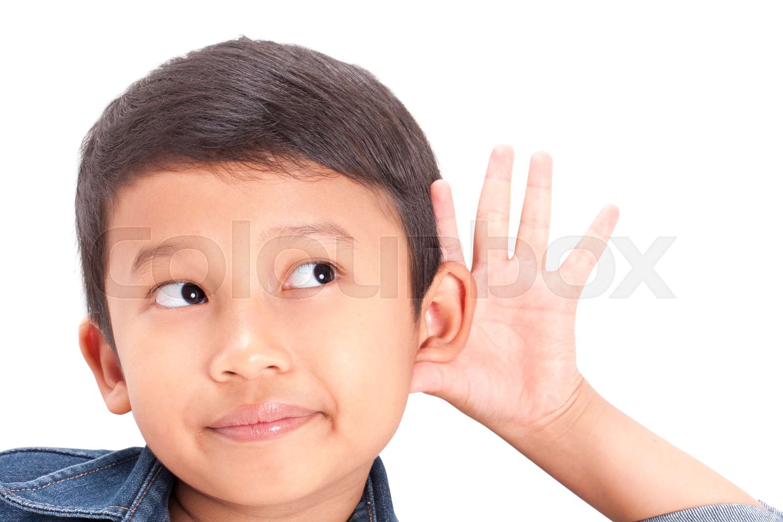 Closeup portrait child hearing something. | Stock image | Colourbox