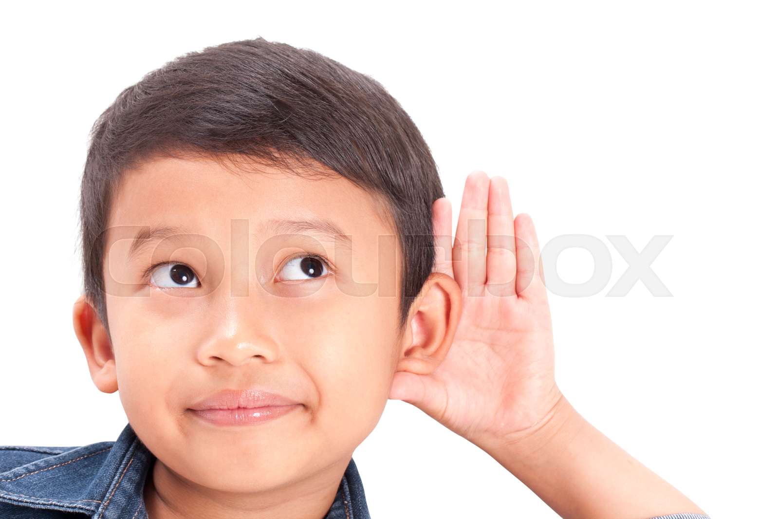 Closeup portrait child hearing something. | Stock image | Colourbox