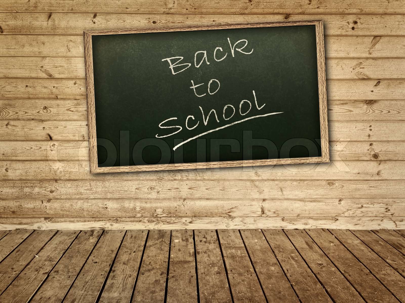 tavle med tilbage til skolen inskription på trævæggen | Stock foto ...