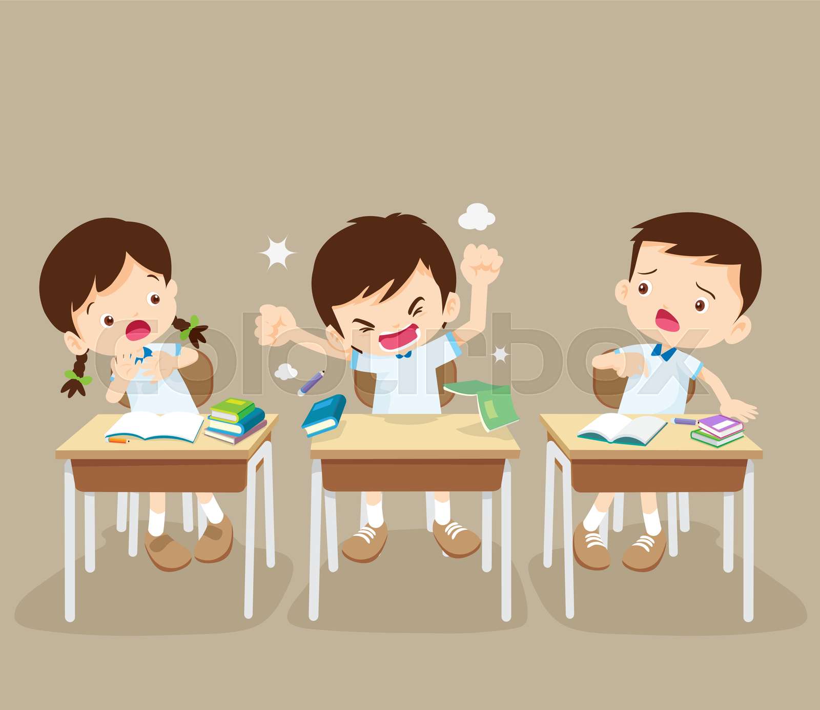 angry boy and friends in classroom | Stock vector | Colourbox