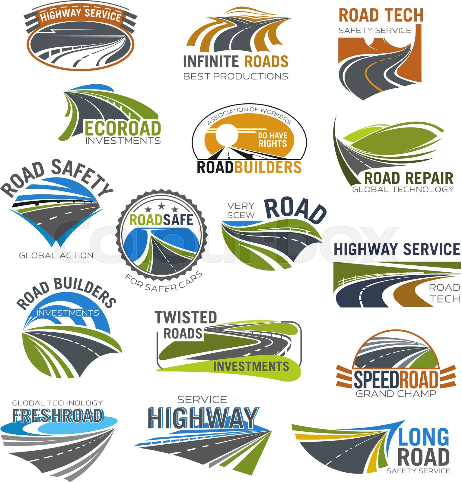 Road, highway and freeway isolated symbol set | Stock vector | Colourbox