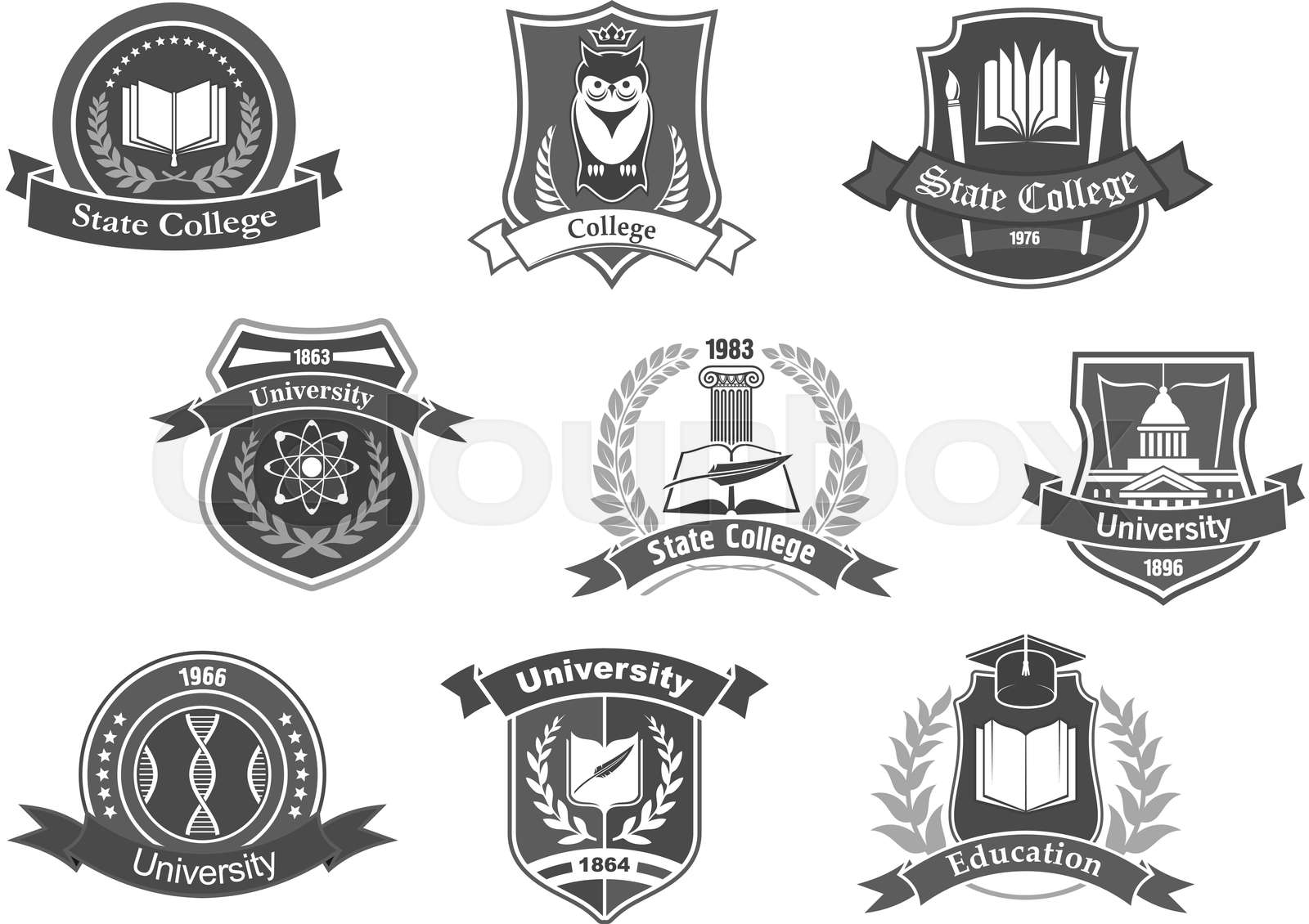 Vector icons badges set for college or university | Stock vector ...