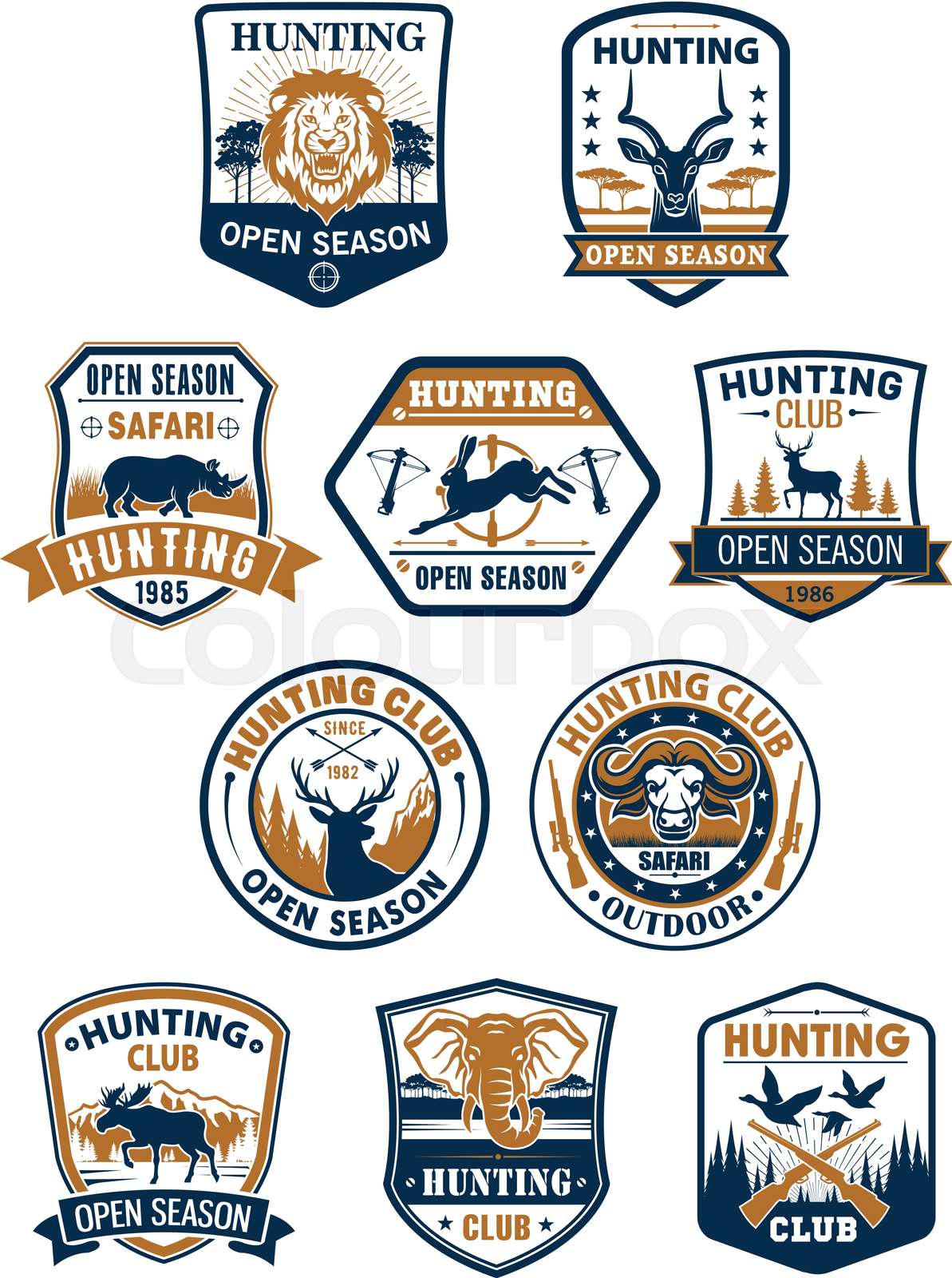 Hunting sport club and african safari badge set | Stock vector | Colourbox