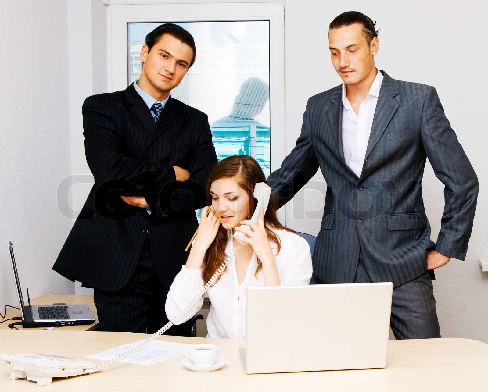Successful business team of two men and one woman | Stock image | Colourbox