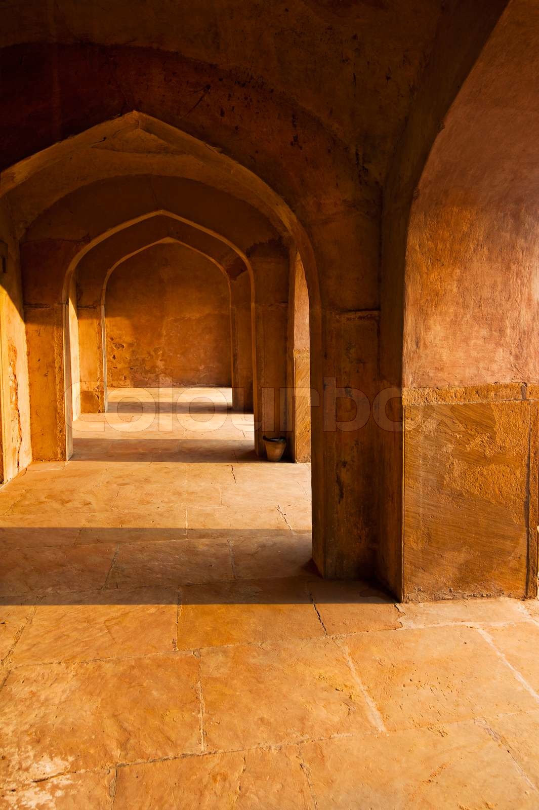 Part of ancient architecture Corridor with arches constructed from ...