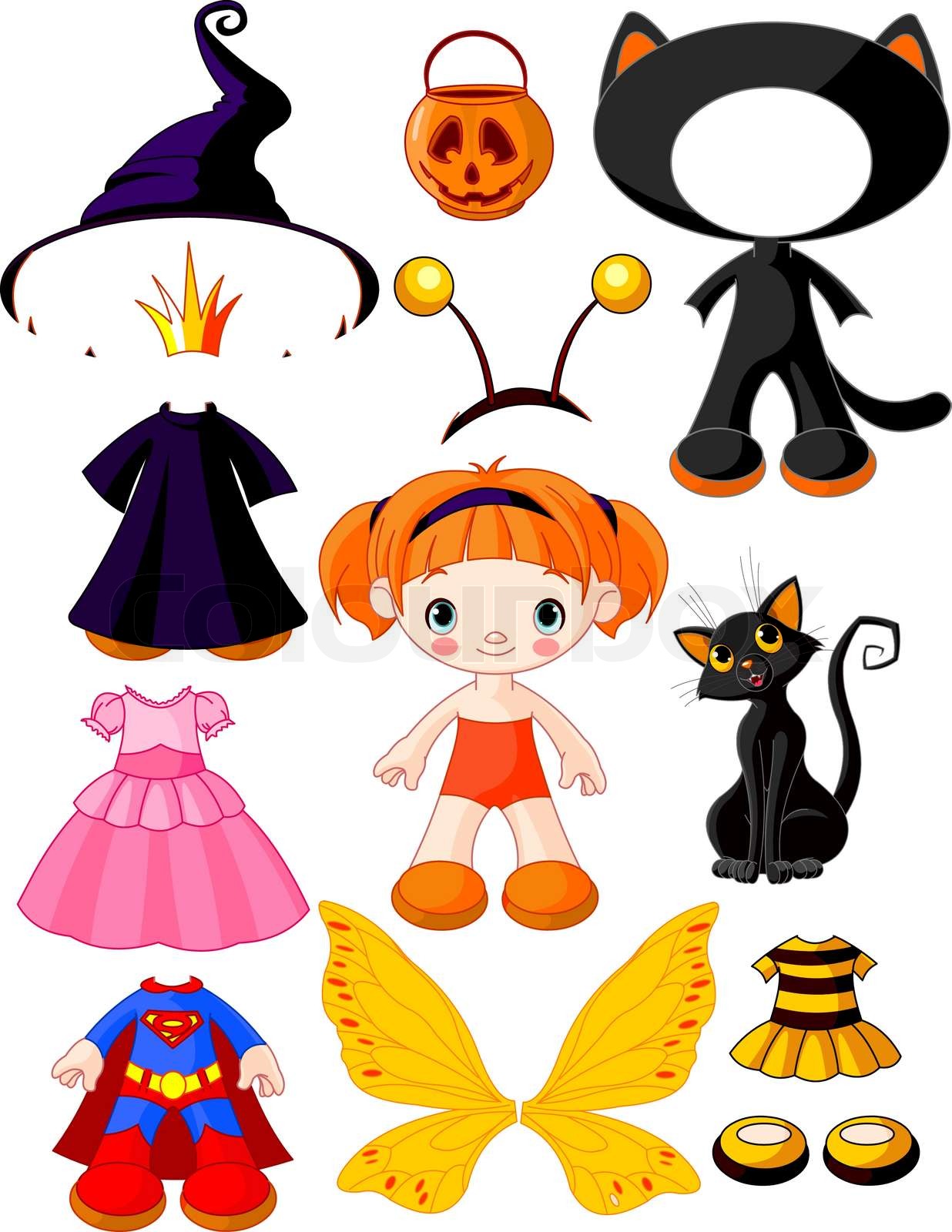 Paper Doll with three dresses for Halloween Party | Stock vector ...