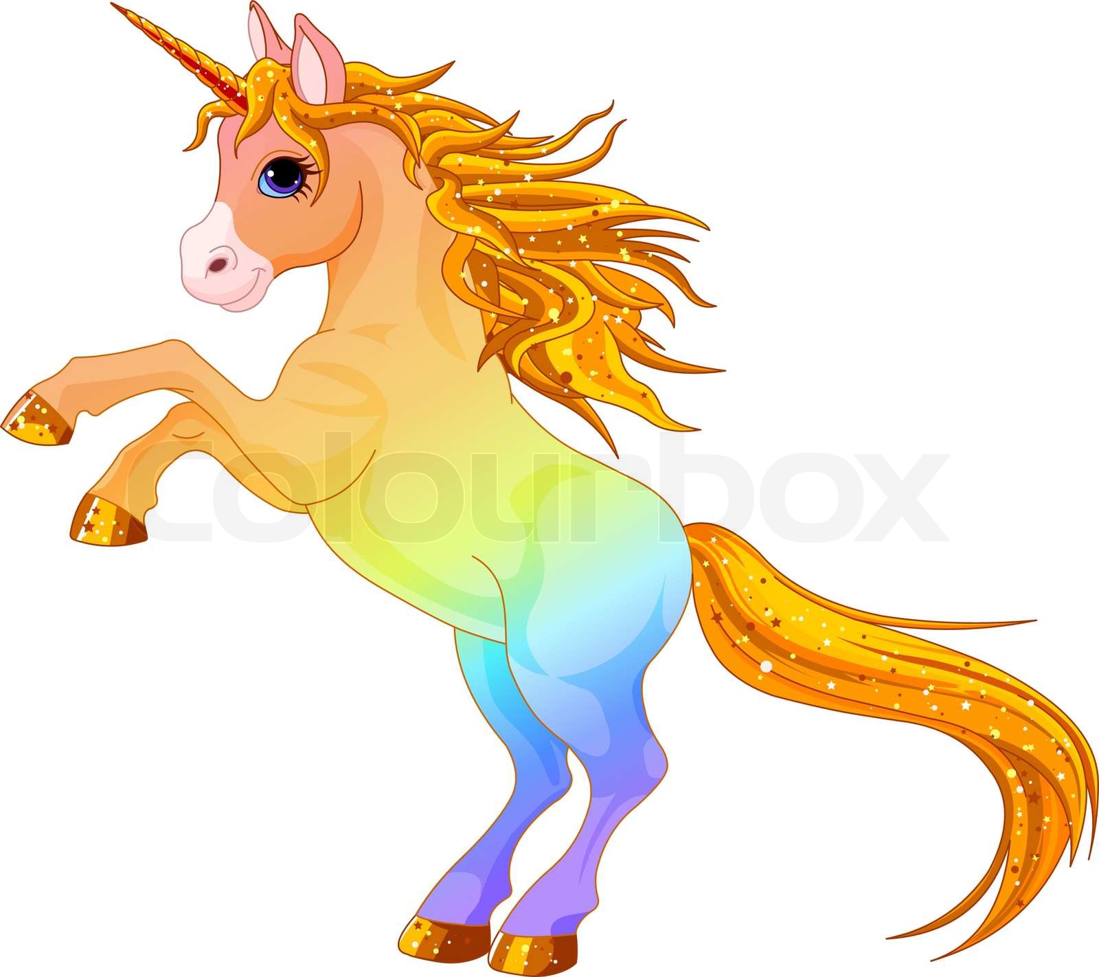 rainbow colored unicorn rearing up | Stock vector | Colourbox