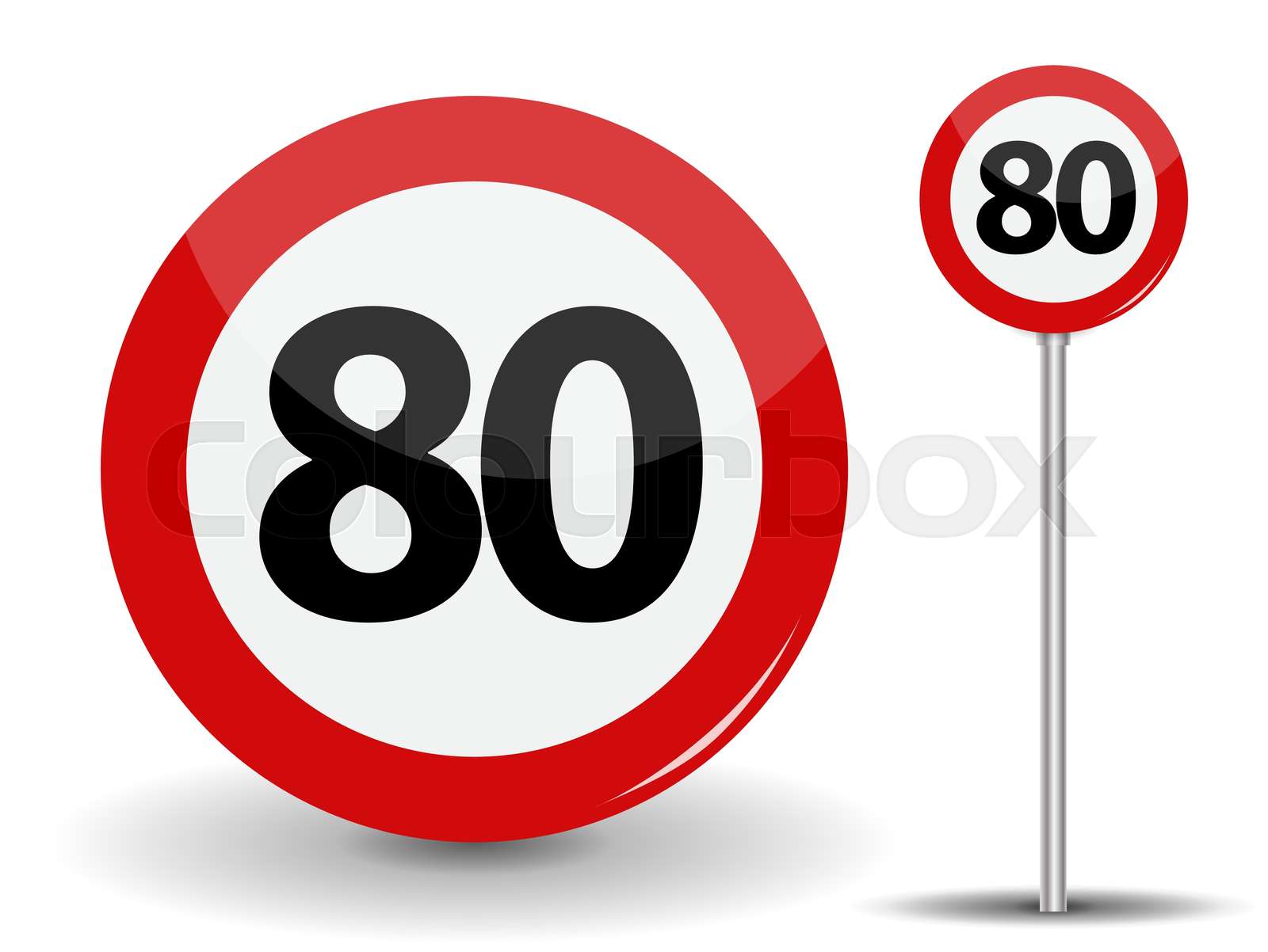 Round Red Road Sign Speed limit 80 kilometers per hour. Vector ...