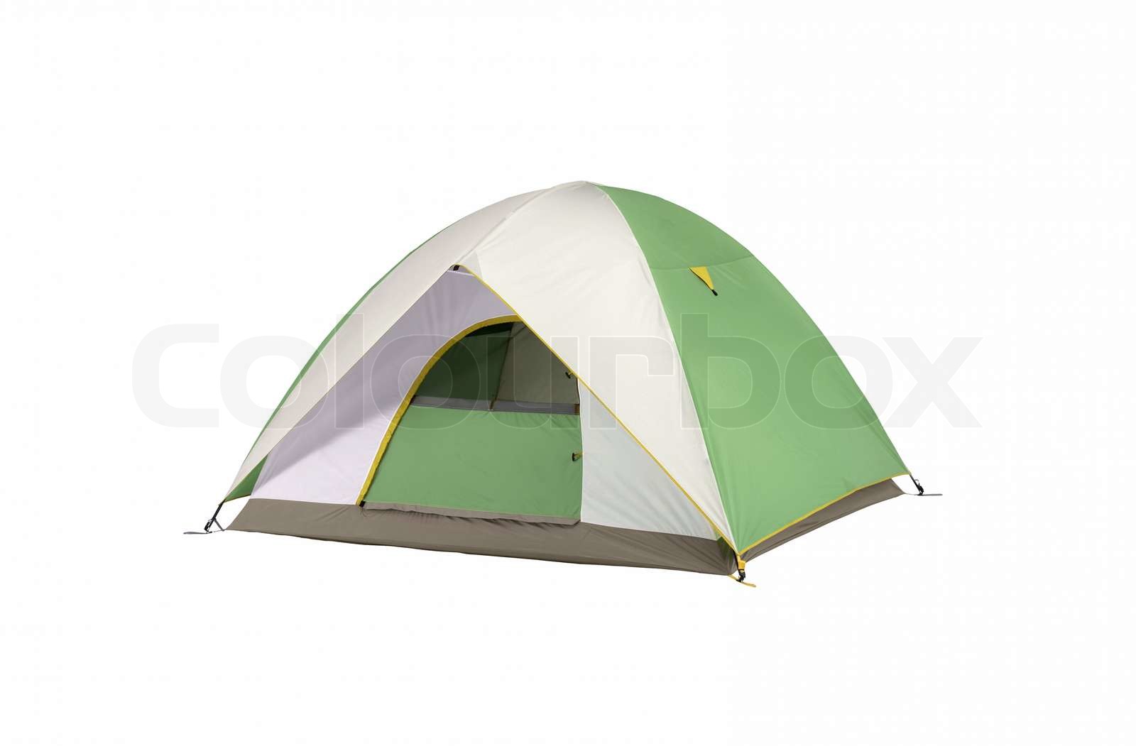 an isolated camping tent green and white in a white background | Stock ...