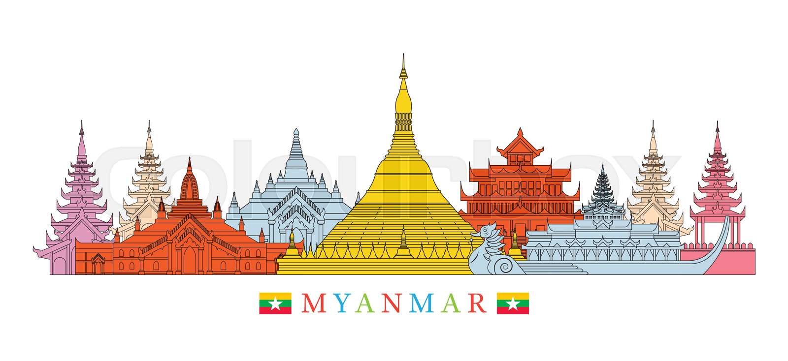 Myanmar Architecture Landmarks Skyline | Stock vector | Colourbox