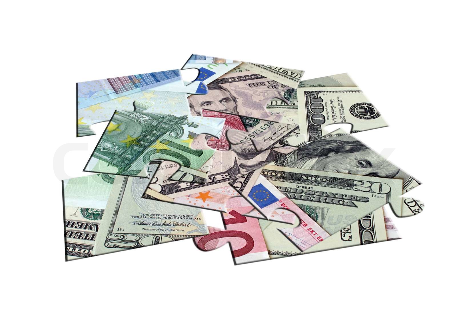 heap of parts of jigsaw puzzle Money | Stock image | Colourbox
