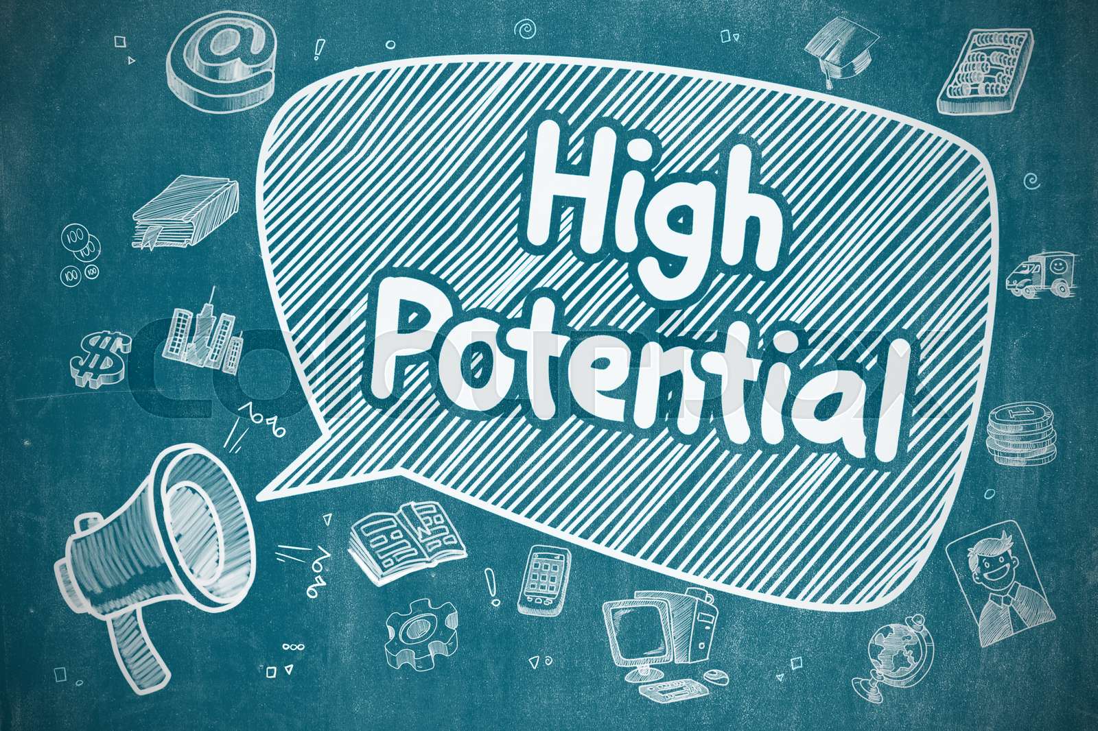 High Potential - Hand Drawn Illustration on Blue Chalkboard. | Stock ...
