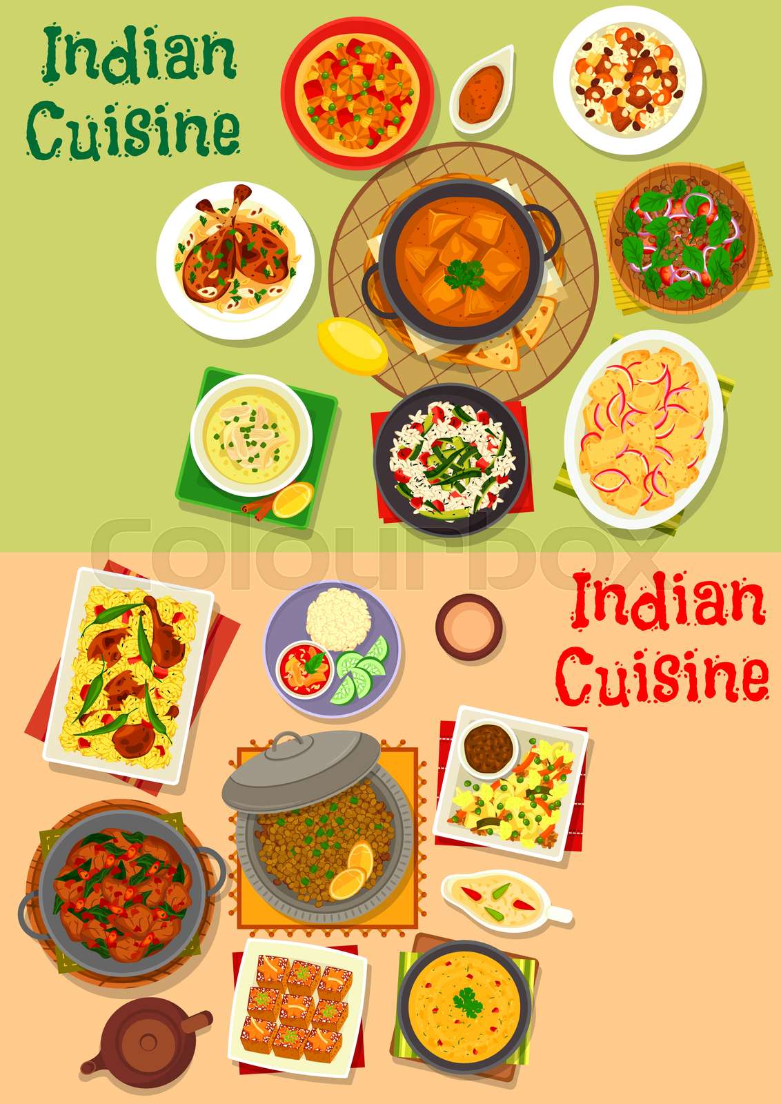 Indian cuisine dinner dishes menu icon set design | Stock vector ...