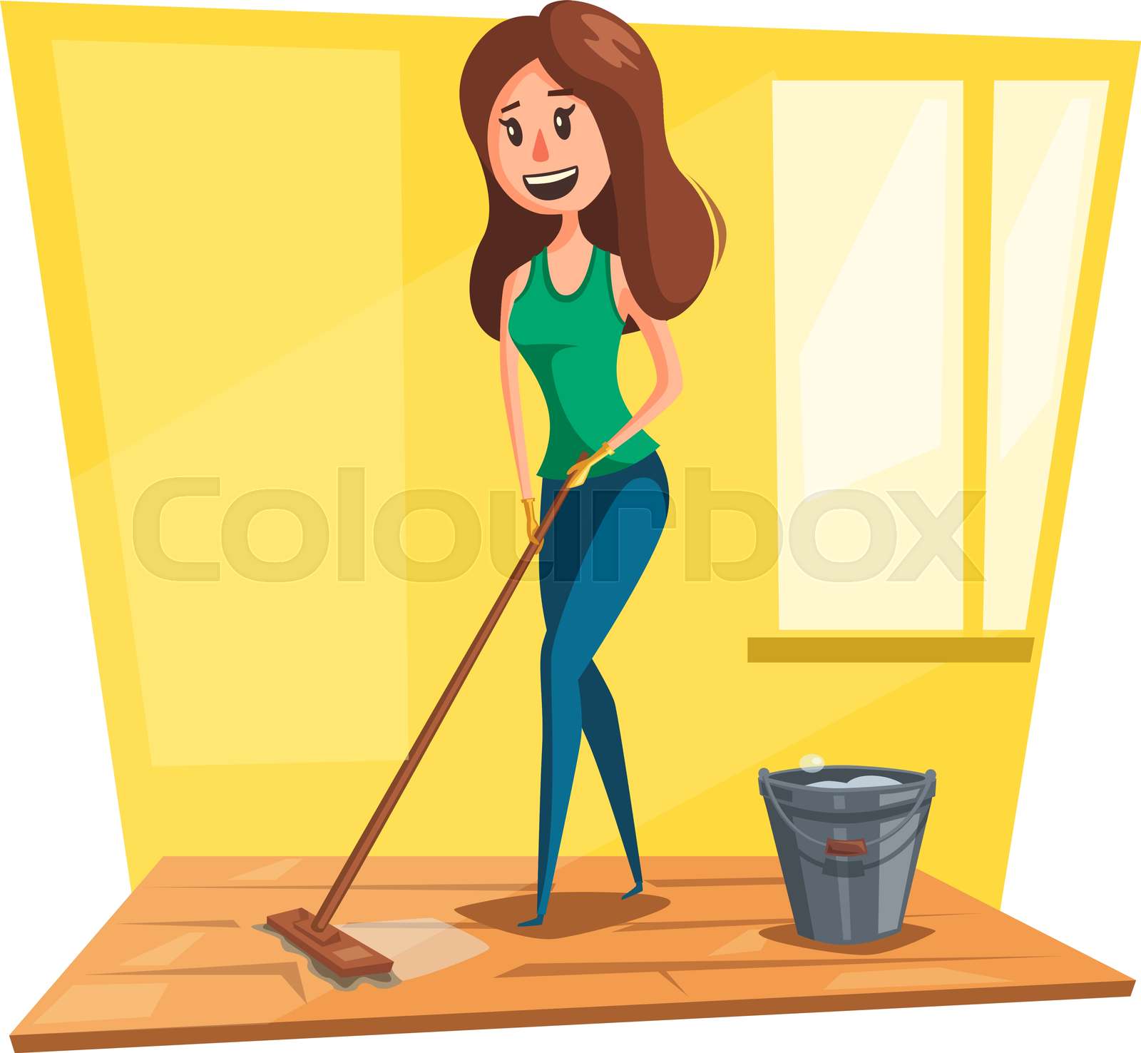 Woman washing floor with mop cartoon icon | Stock vector | Colourbox
