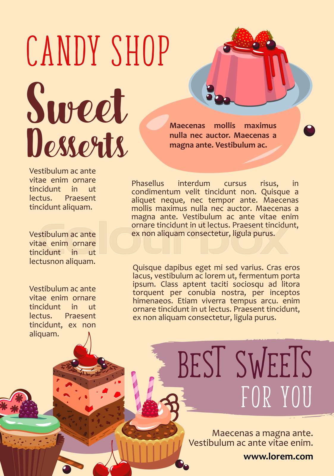 Vector poster for candy shop pastry desserts | Stock vector | Colourbox