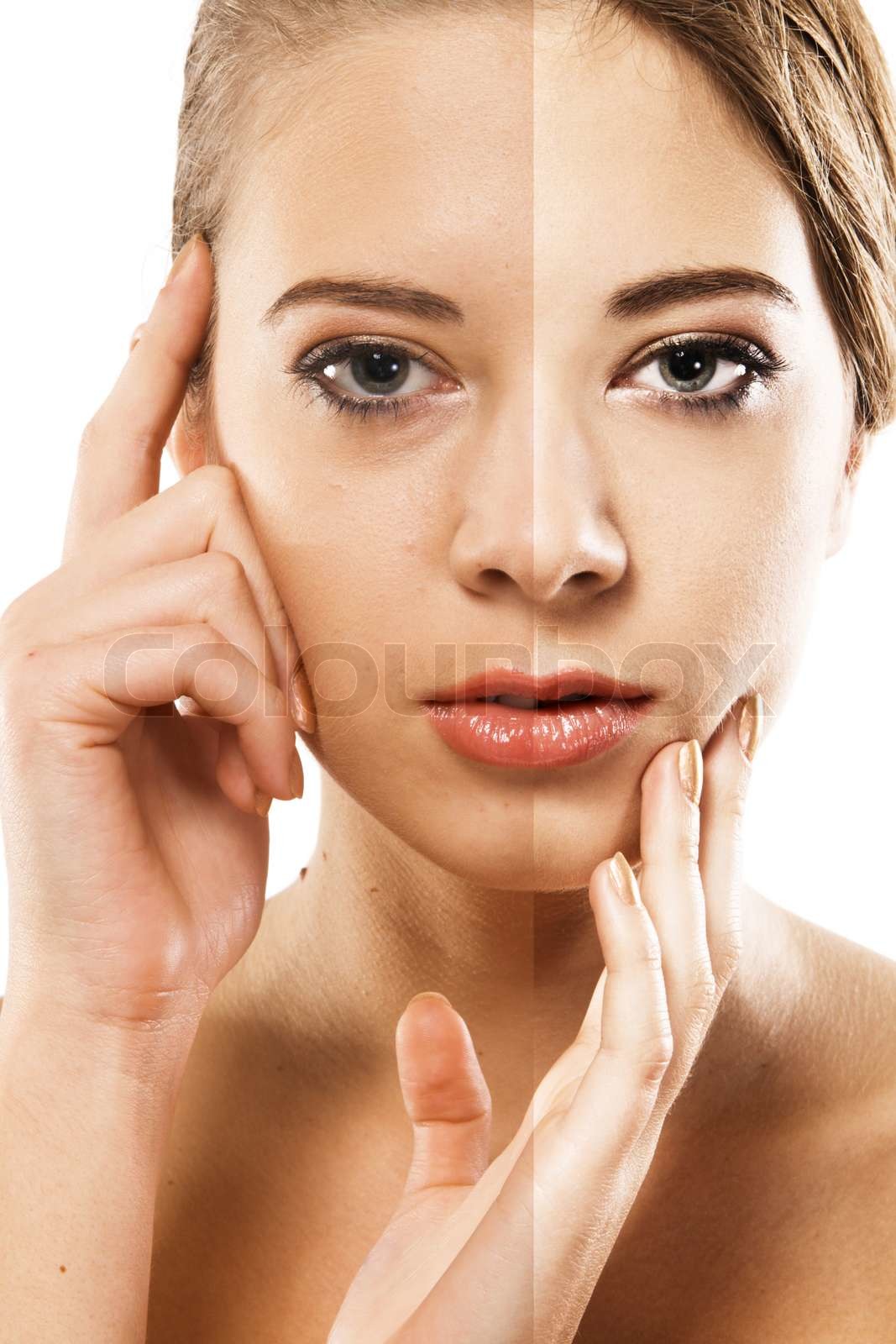 Woman Gesicht Korrektur Nahaufnahmeportrait Halb-und die Hälfte | Stock ...