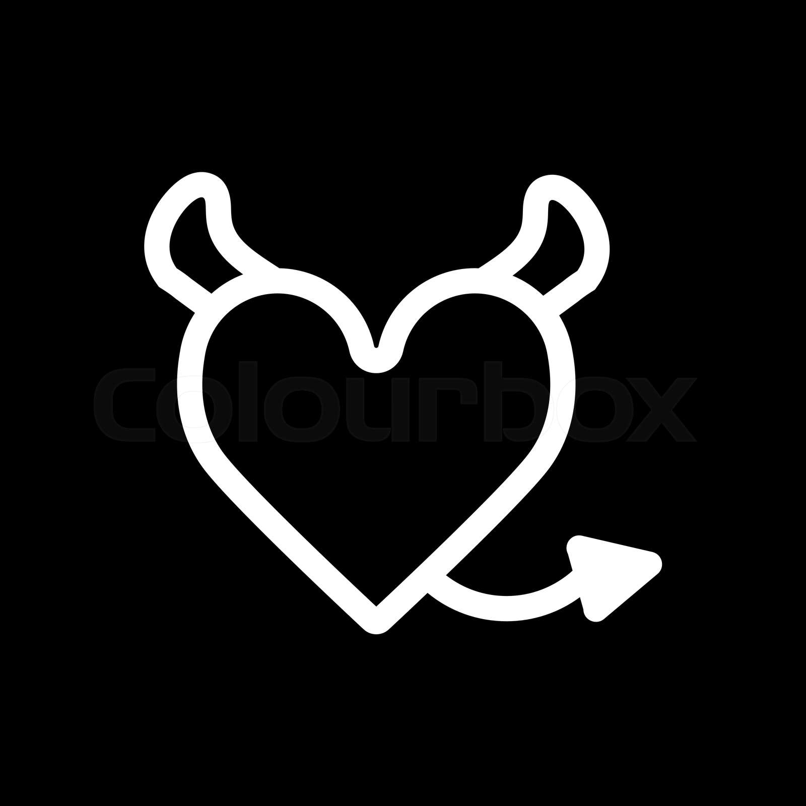 Devil heart with horns and tail. Heart vector icon. Black and white ...