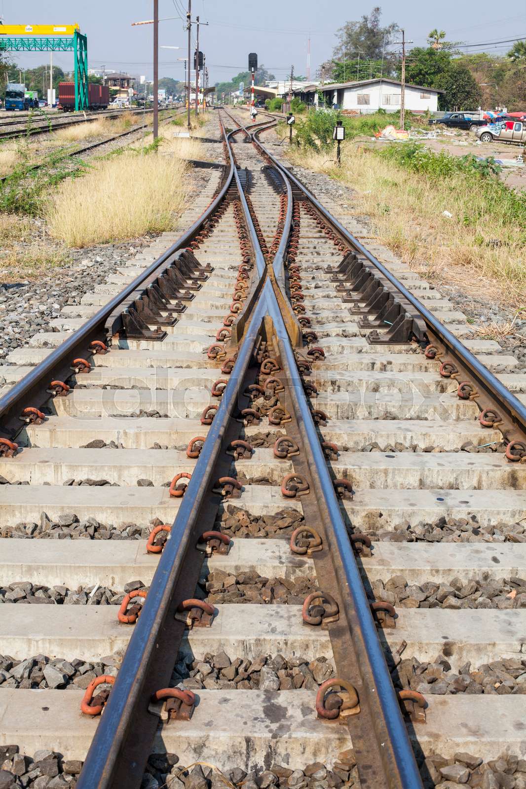 Line of railway crossing in rural of Thailand. | Stock image | Colourbox