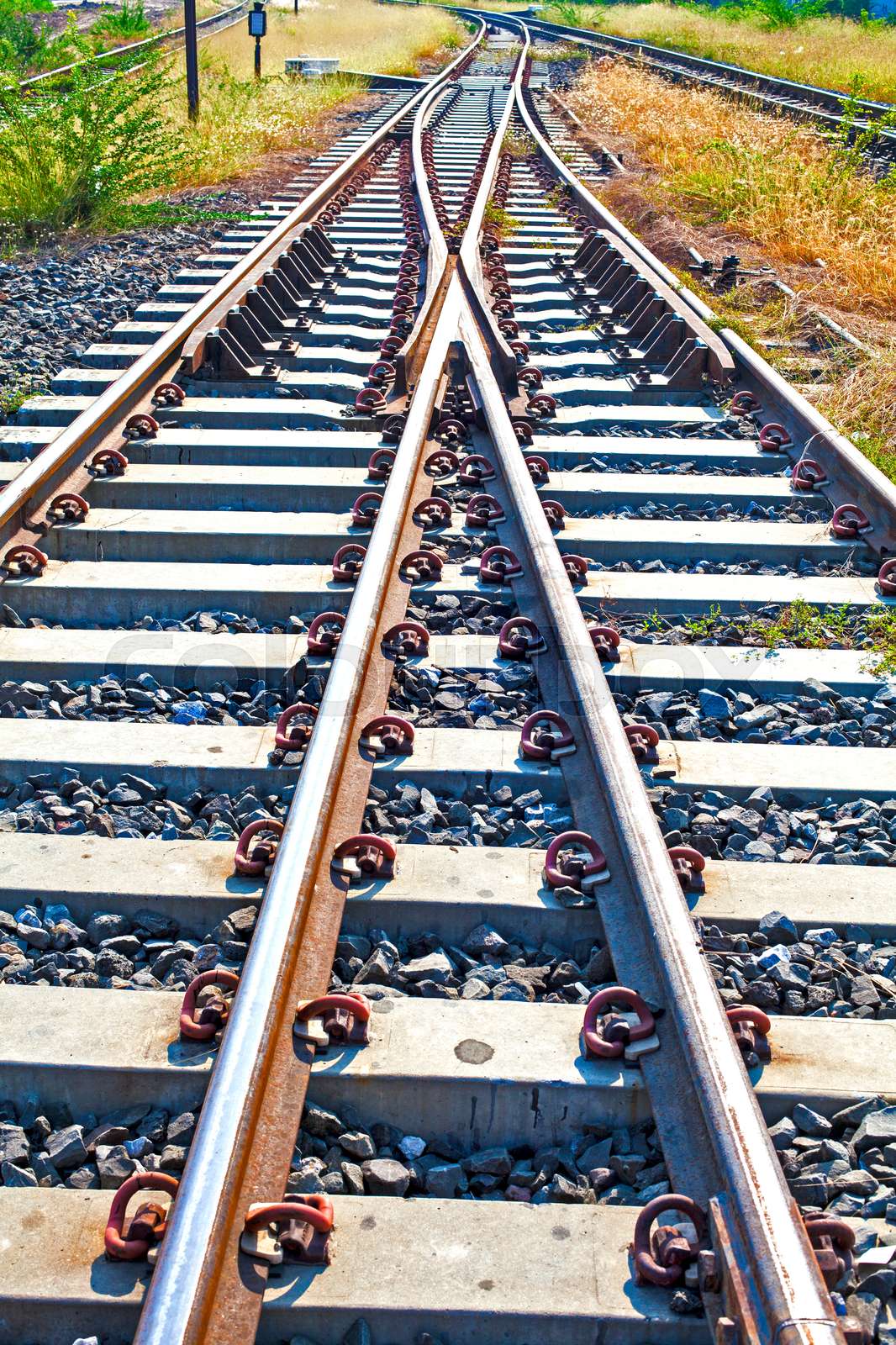 Line of railway crossing in rural of Thailand. | Stock image | Colourbox