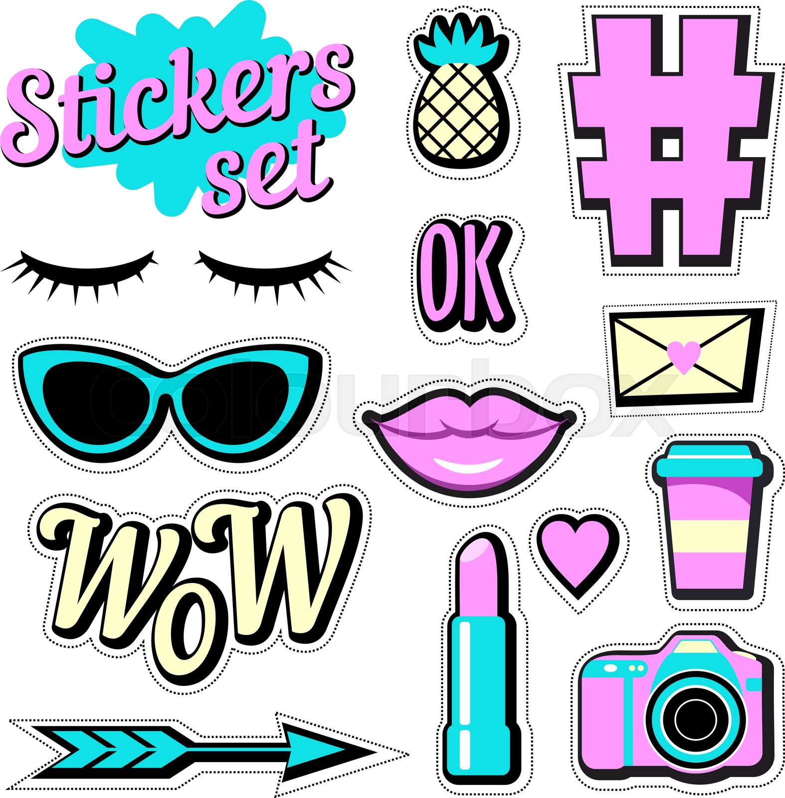 Stickers set. Cartoon patch badges | Stock vector | Colourbox