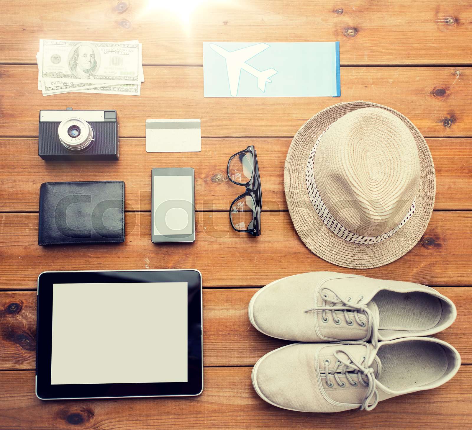 close up of gadgets and traveler personal stuff | Stock image | Colourbox