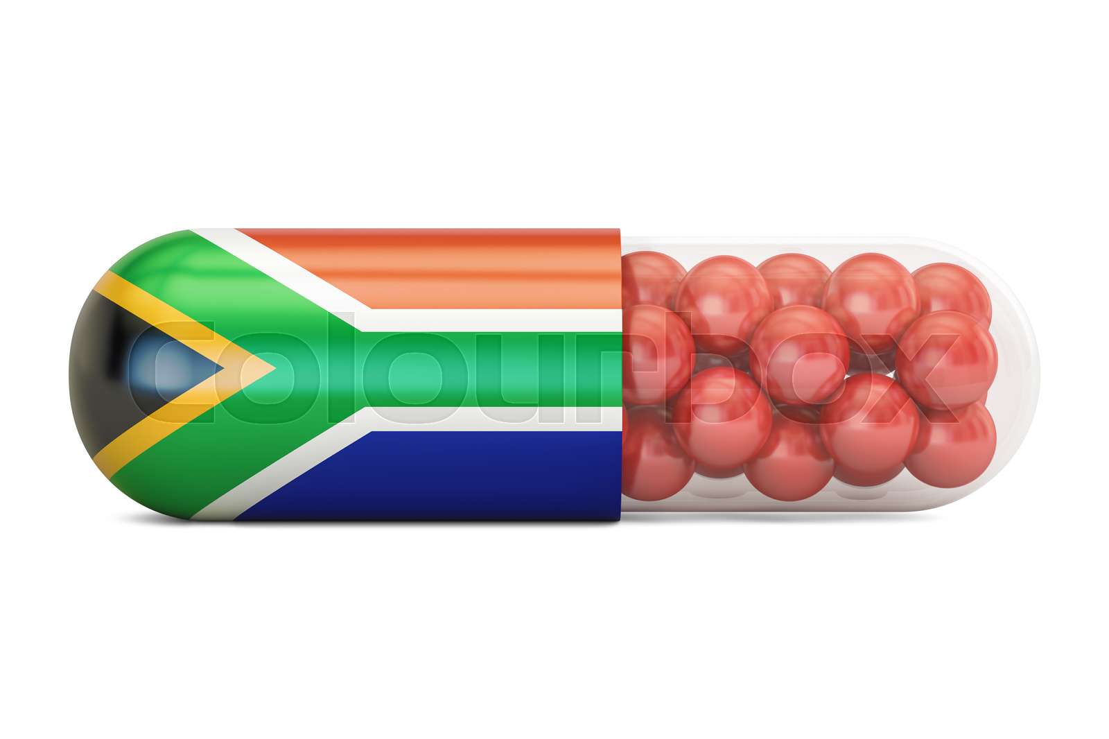 Pill capsule with South Africa flag, 3D rendering | Stock image | Colourbox