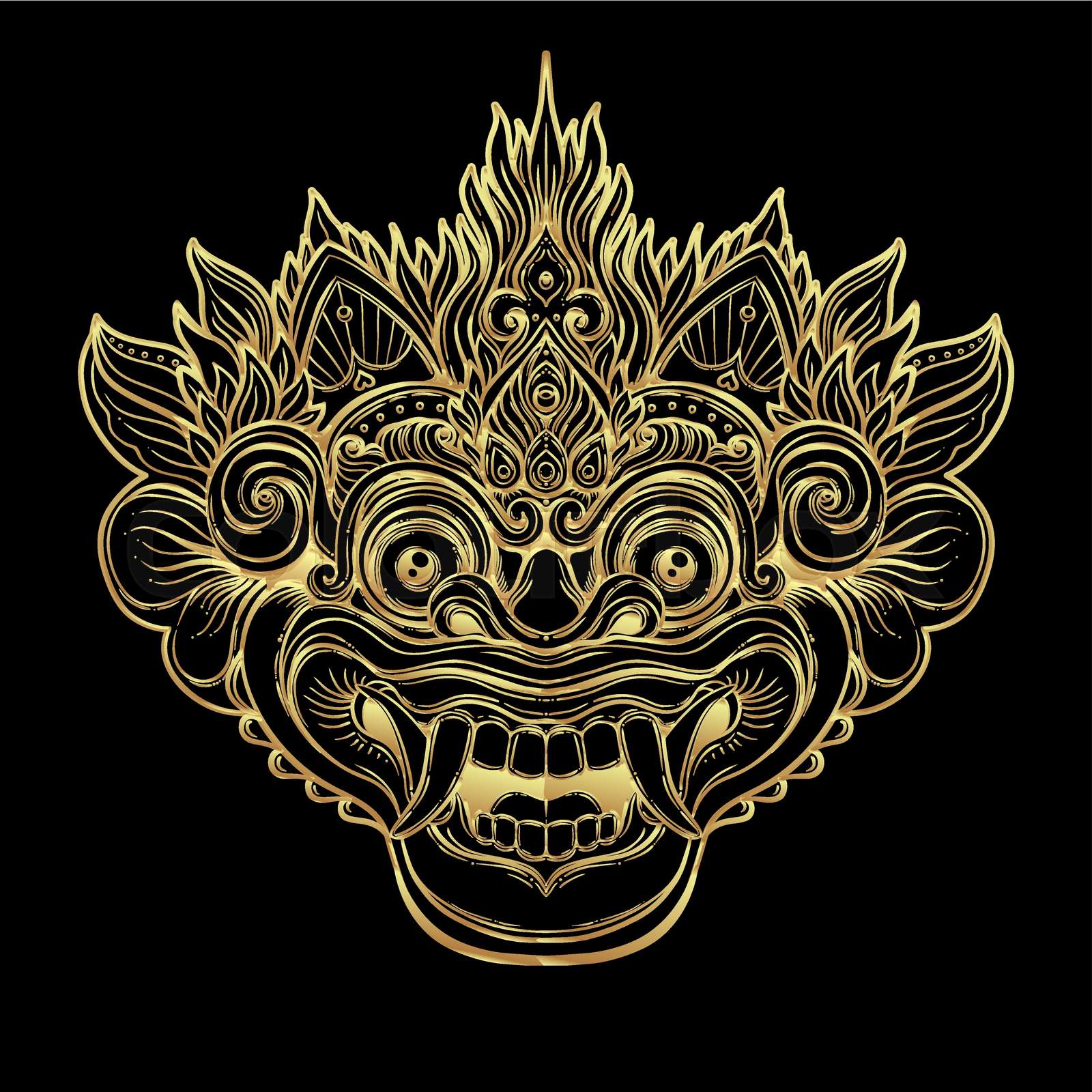 Barong. Traditional ritual Balinese mask. Vector decorative ornate ...