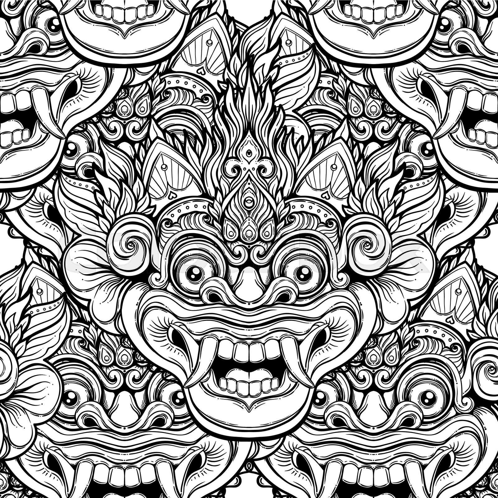 Barong. Traditional ritual Balinese mask. Vector decorative ornate ...