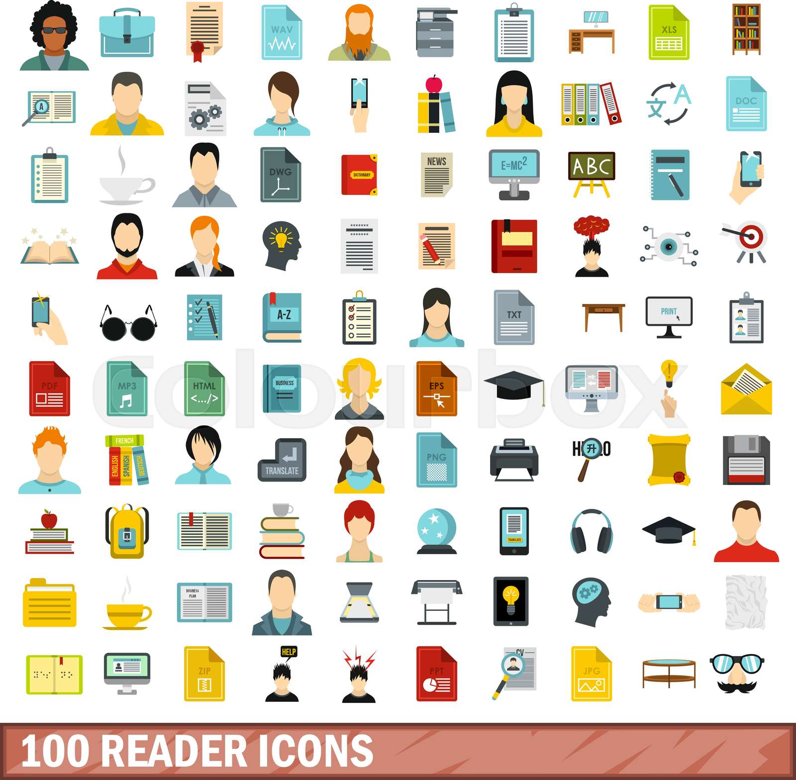100 reader icons set, flat style | Stock vector | Colourbox