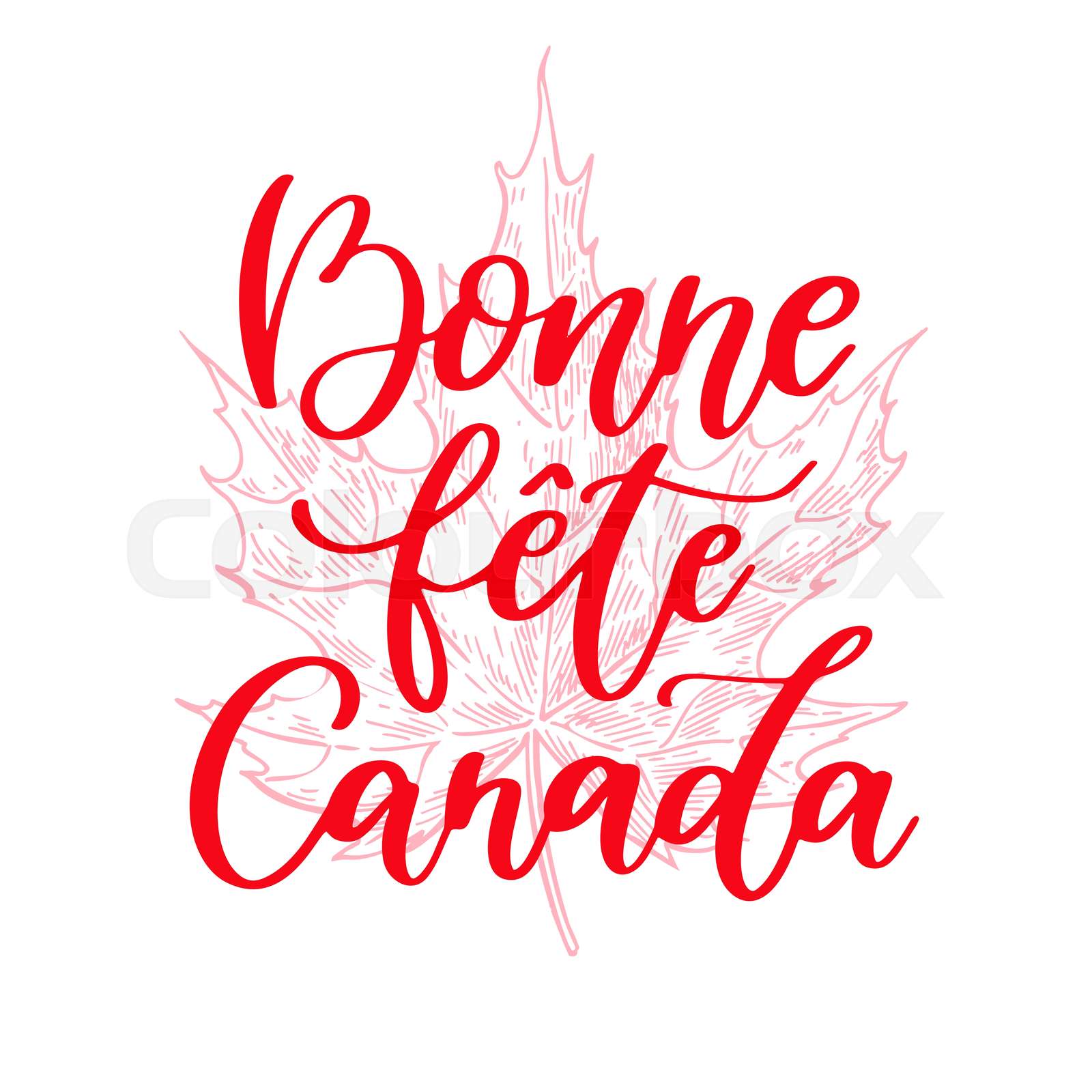 Happy Canada day vector card in french. Bonne fete Canada. Handwritten ...