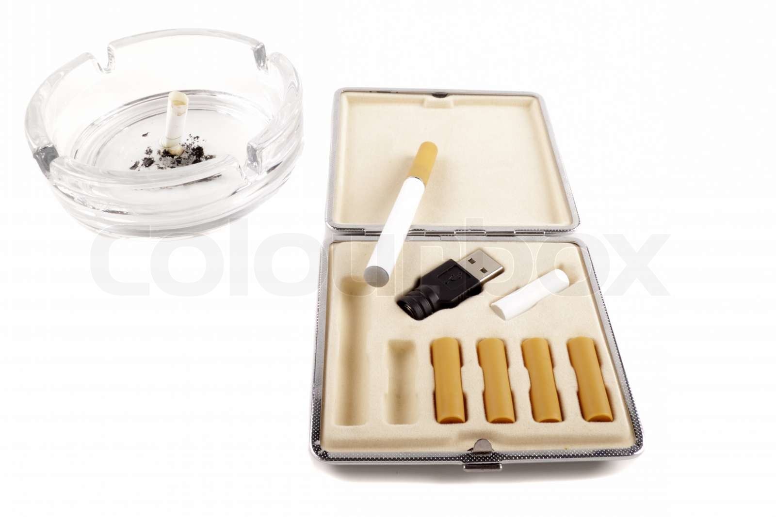electric cigarette and a real cigarette concept isolated | Stock image ...