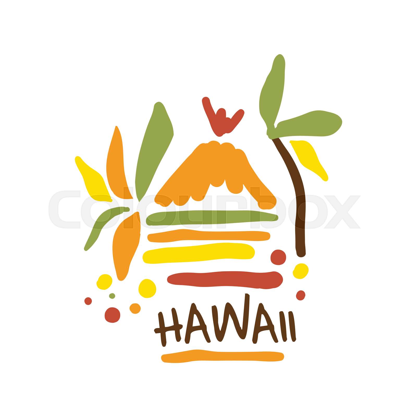 Hawaii tourism logo template hand drawn vector Illustration | Stock ...