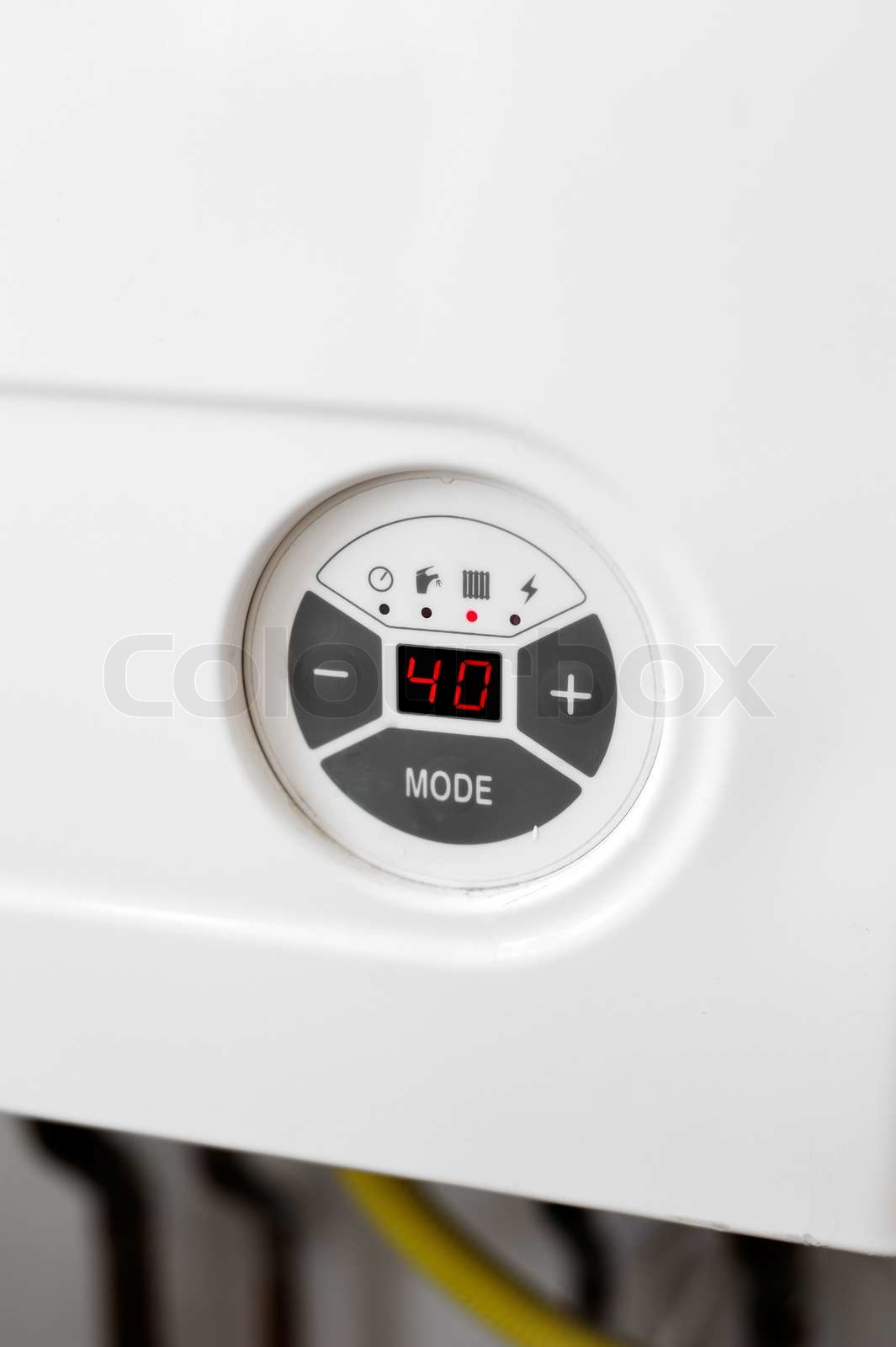 This photograph represents a heating gas boiler control panel detail ...