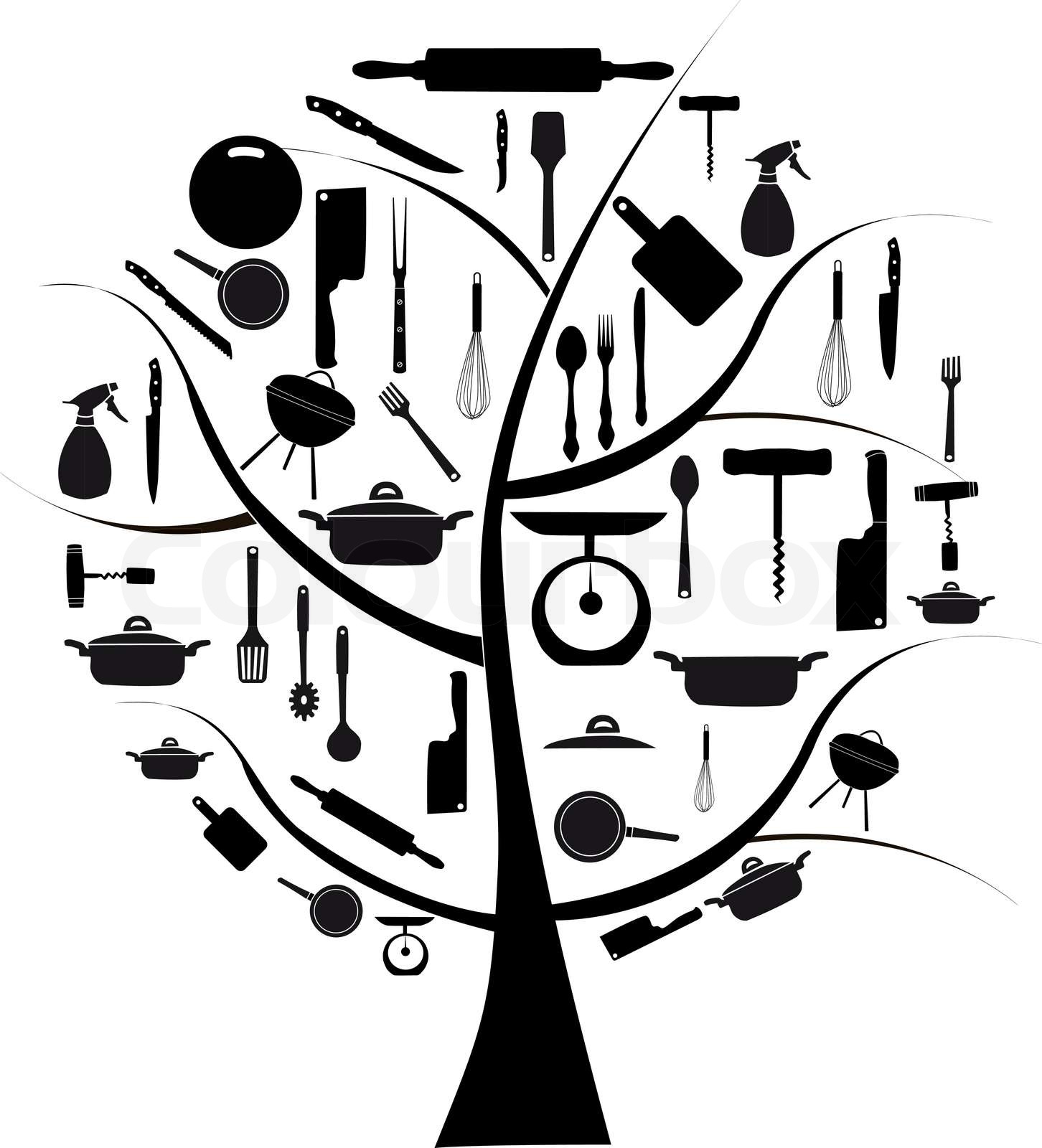 Vector tree with different kitchen tools for cooking | Stock vector ...