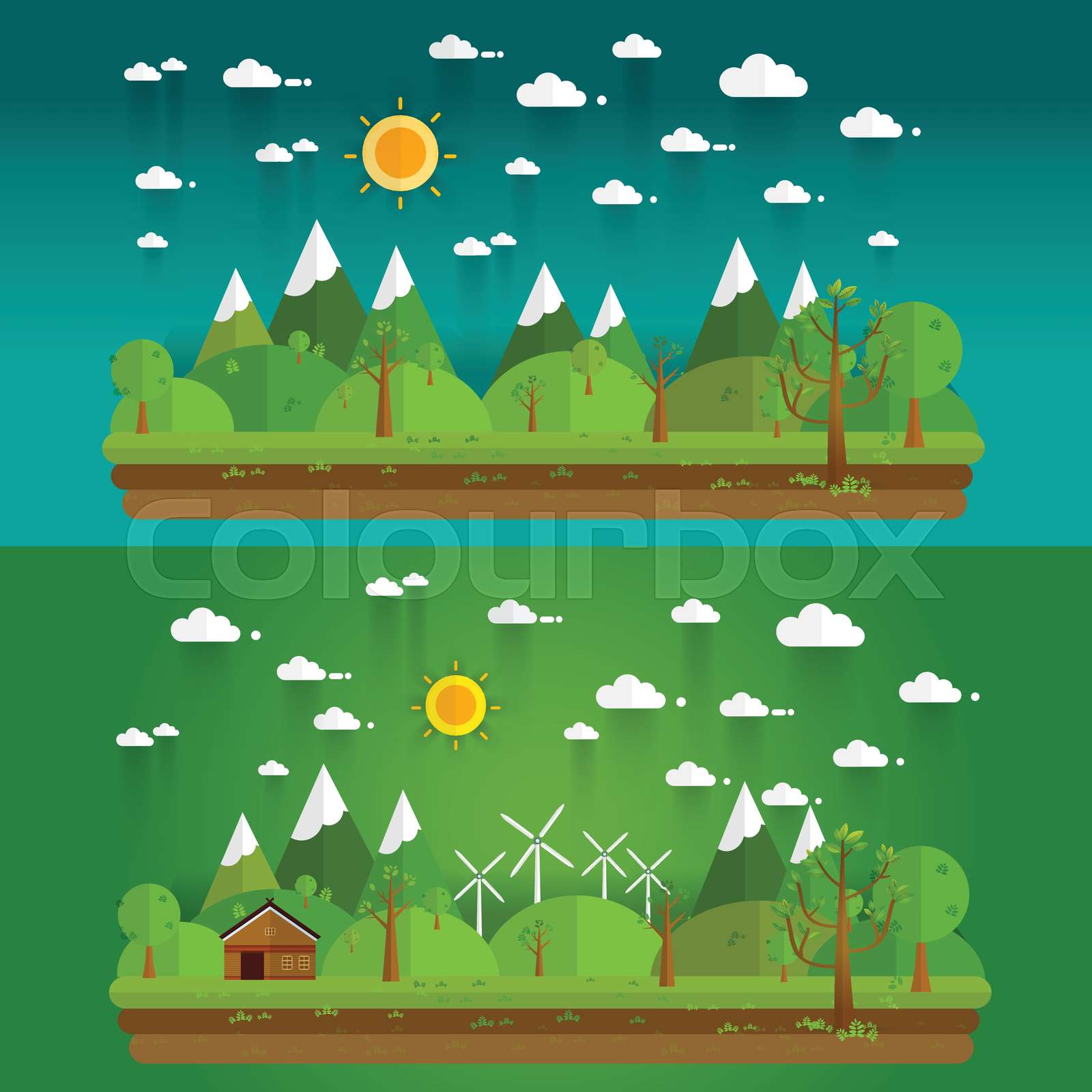 Natural landscape in the flat style. a beautiful park.Environmentally ...