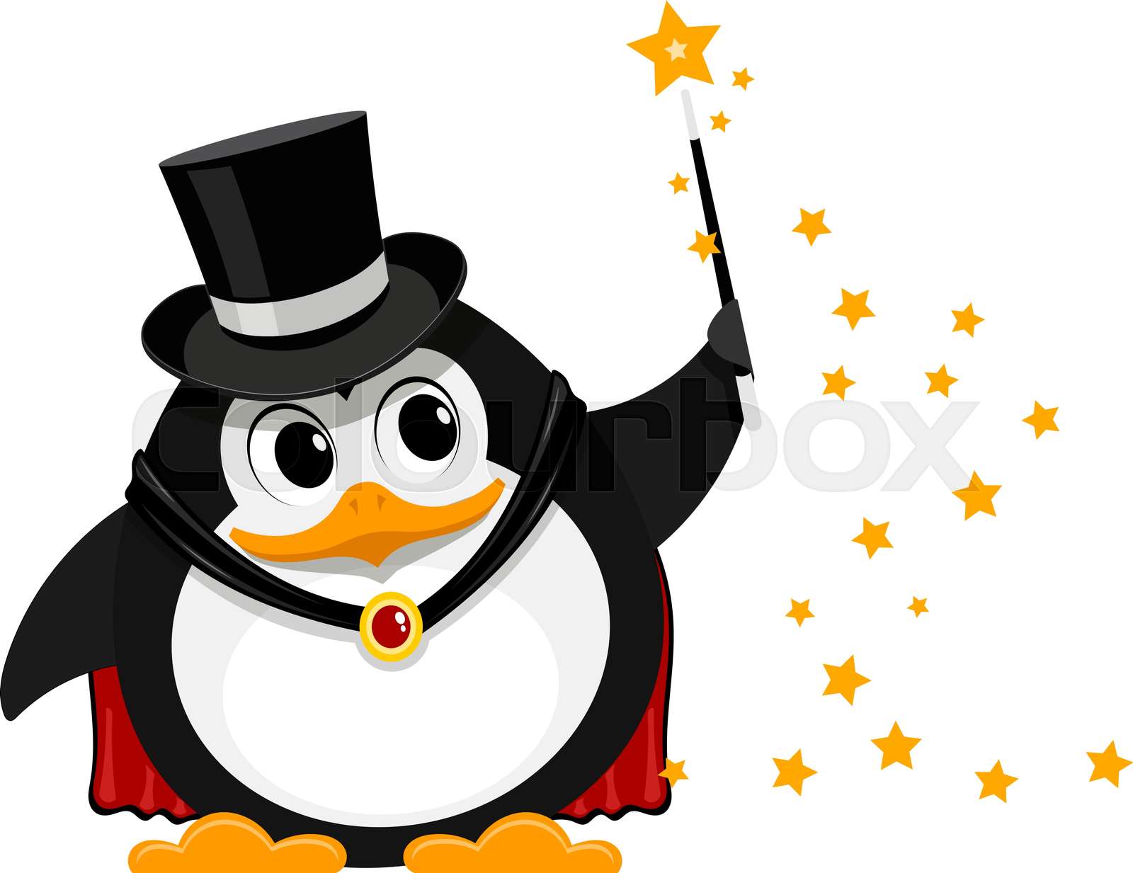 Young penguin magician. Cartoon image of a small funny penguin magician ...