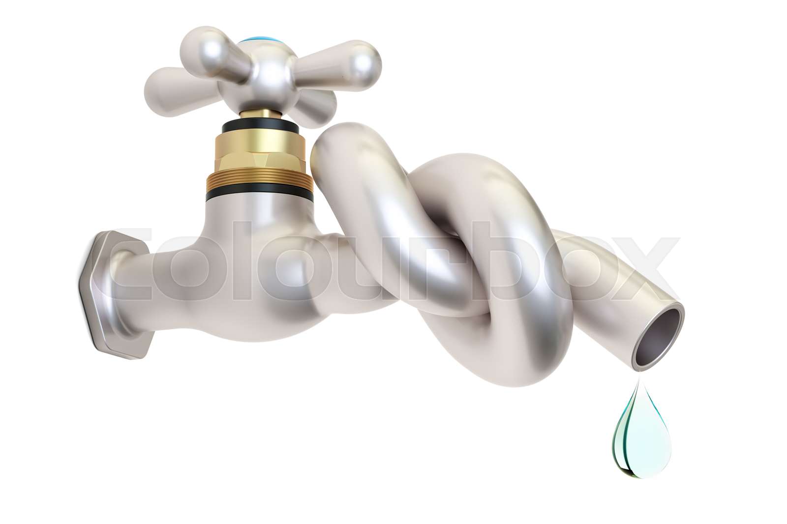 Save water concept, water tap tied knot. 3D rendering | Stock image ...
