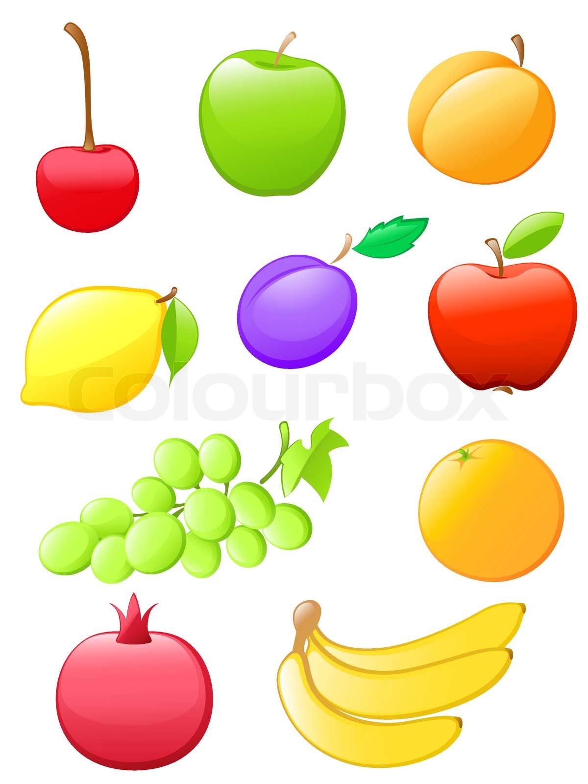 Reihe von farbigen Hochglanz- Obst Symbole | Stock-Vektor | Colourbox